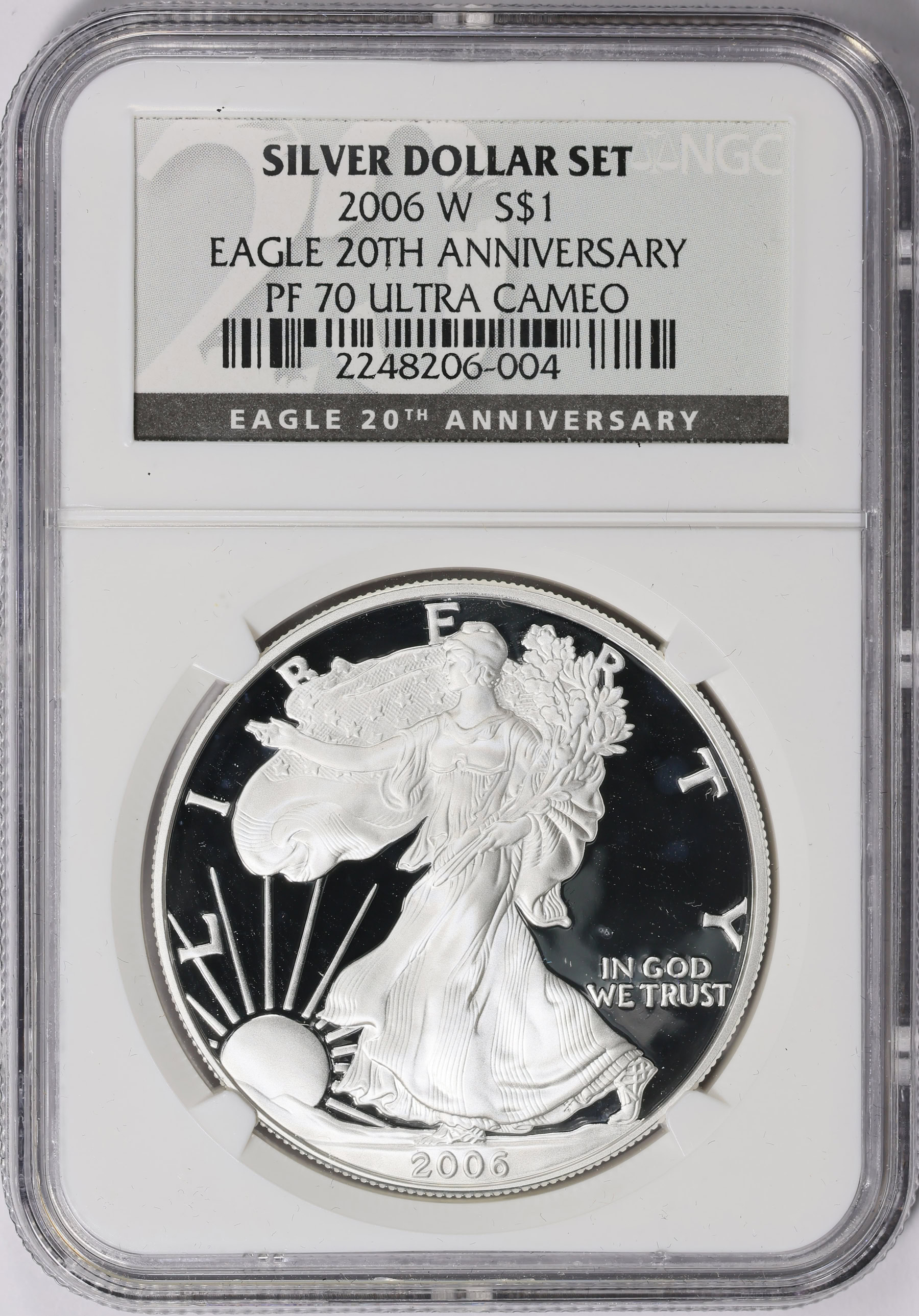 2006-W $1 Silver Eagle 20th Anniversary NGC Proof-70 UC (Item 1684317) | GreatCollections Coin ...