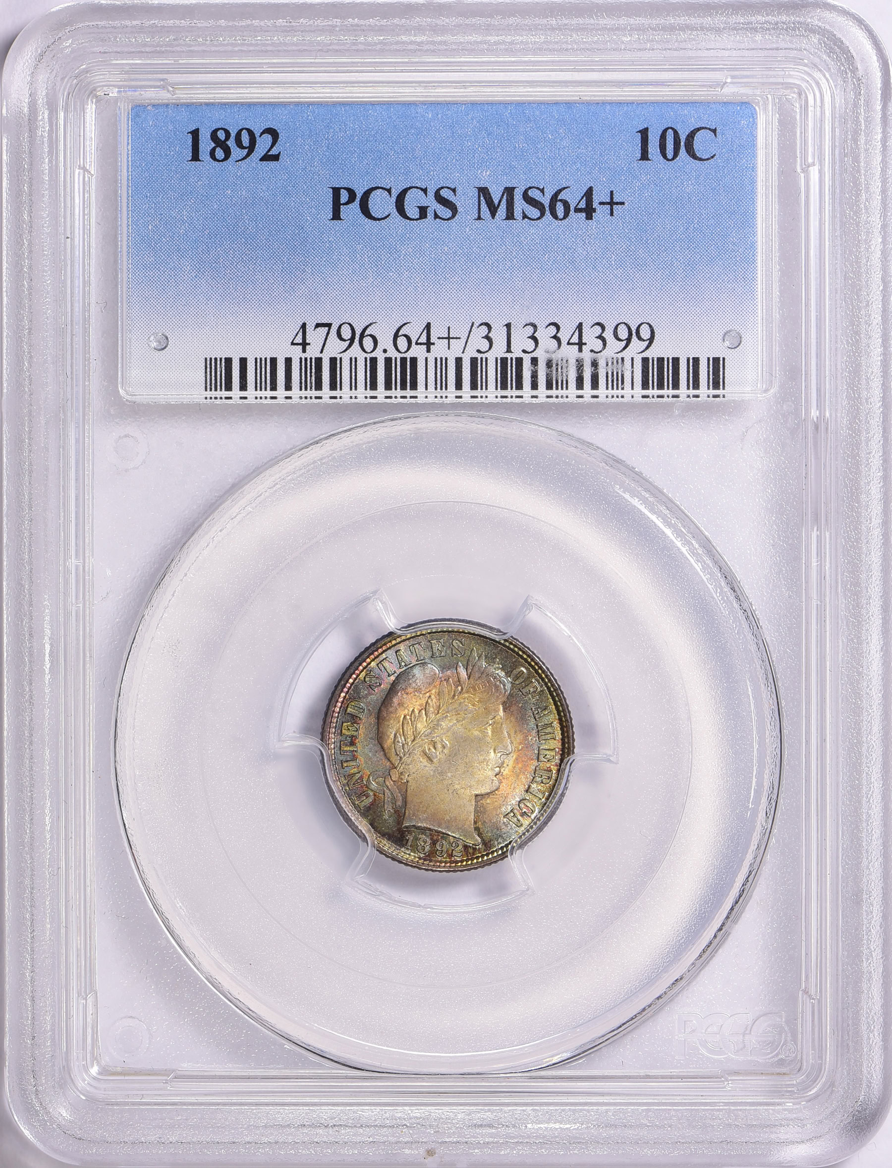 1892 Barber Dime PCGS MS-64+ (Toned) (Item 1684365) | GreatCollections ...