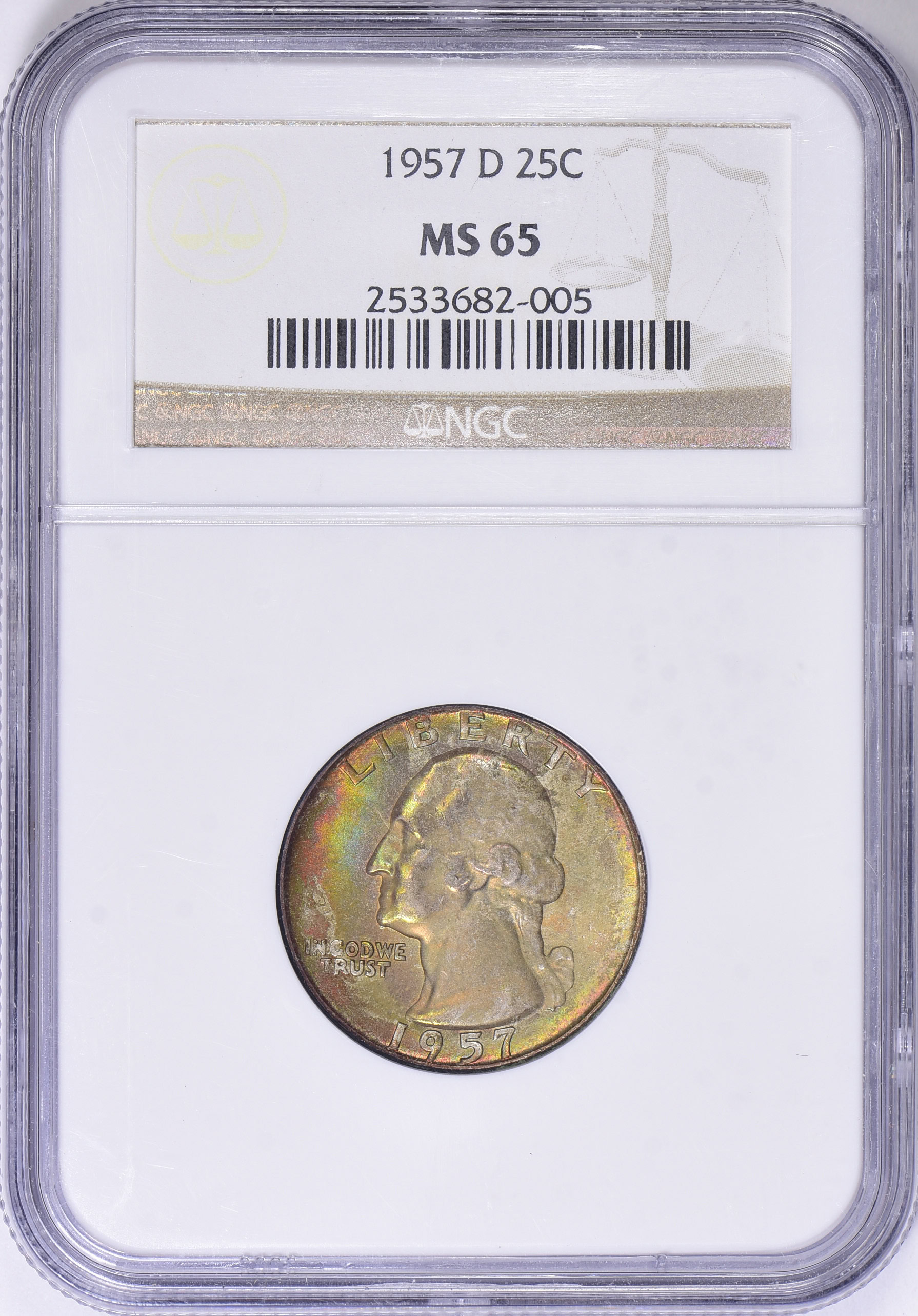 1957-D Washington Quarter NGC MS-65 (Toned) (Item 1684385) | GreatCollections Coin Auctions