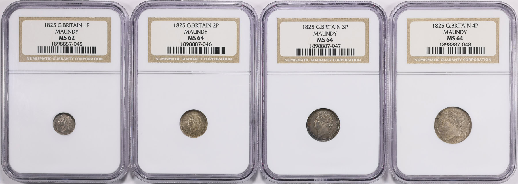 Great Britain 1825 Silver 1p, 2p, 3p & 4p Maundy Set KM-MDS70 NGC MS-62 ...