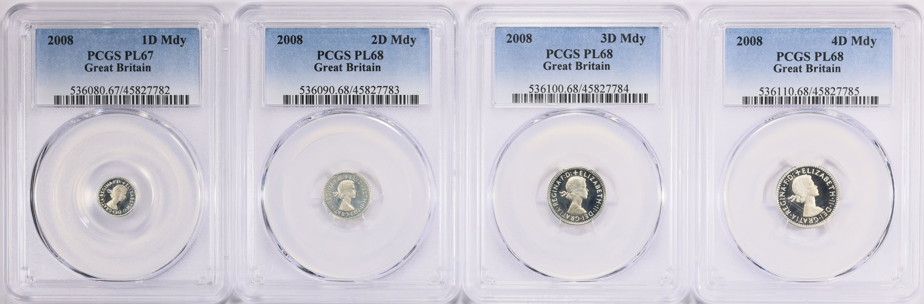 Great Britain 2008 Silver 1p, 2p, 3p & 4p Maundy Set KM-MDS267 PCGS PL ...