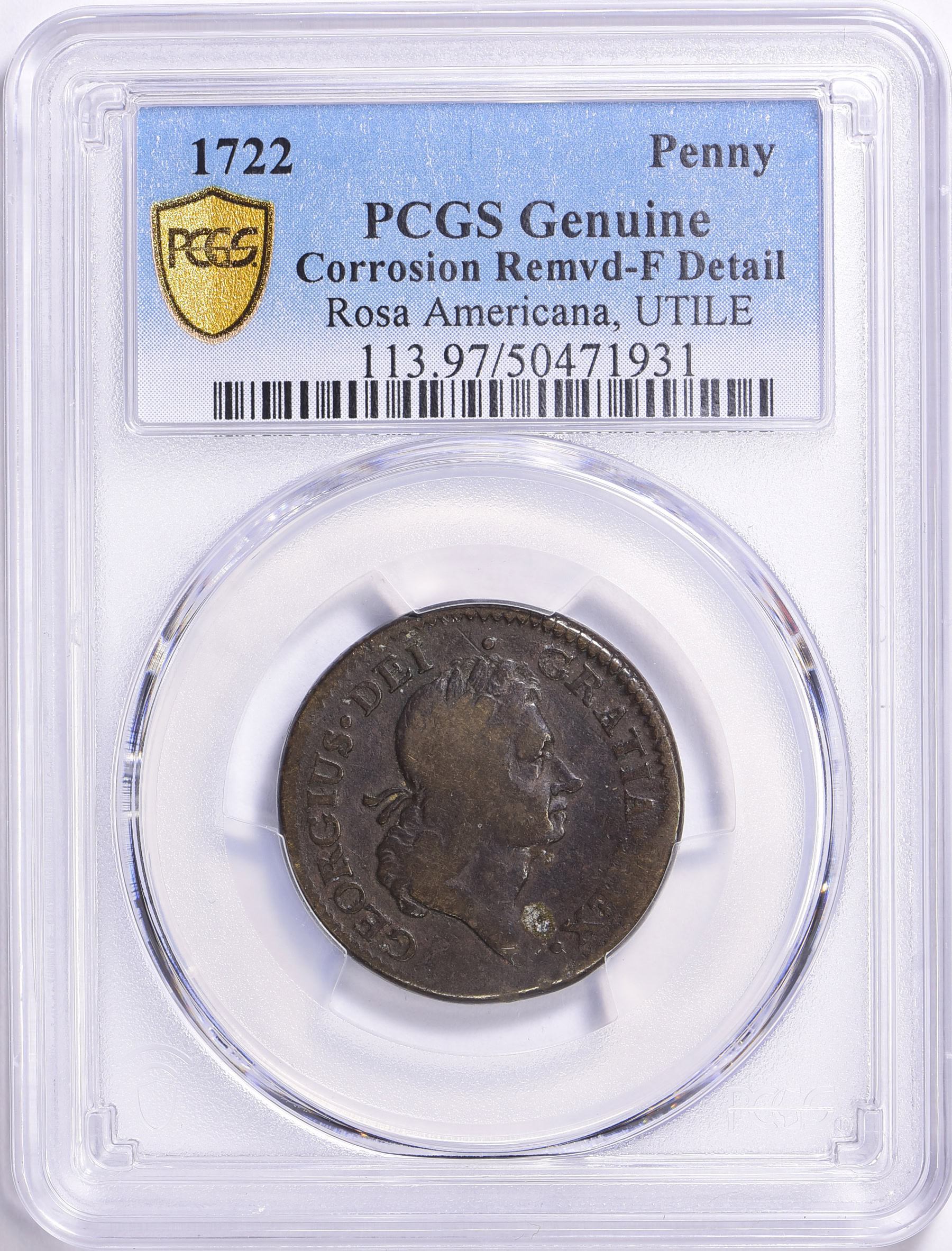 1722 Rosa Americana Penny UTILEDULC PCGS Genuine Fine Details (Item ...