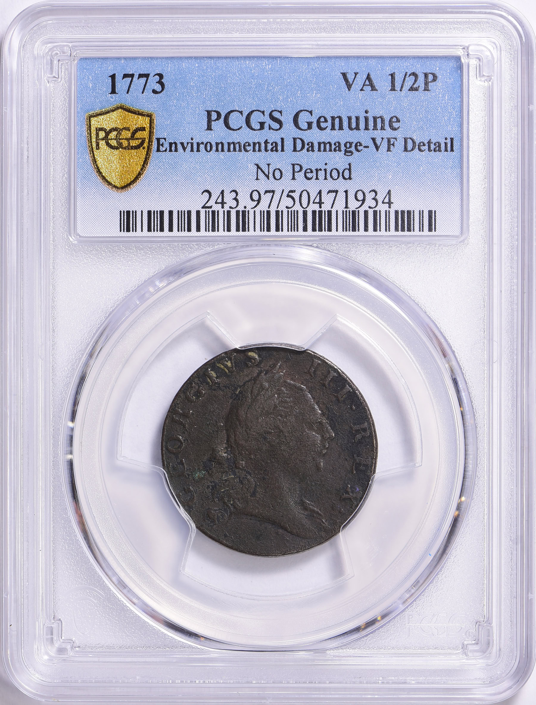 1773 Virginia 1/ Penny No Period PCGS Genuine VF Details (Item 1684516 ...