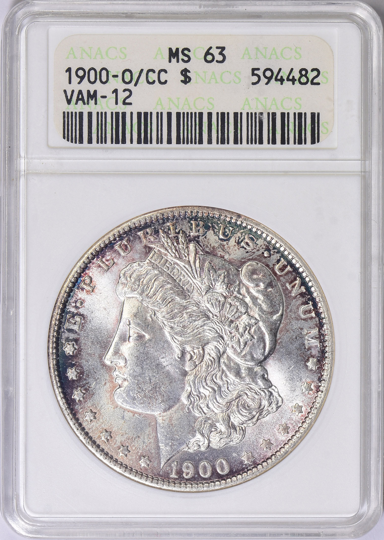 1900-O/CC Morgan Silver Dollar VAM-12 ANACS MS-63 OH (Toned) (Item 1684526) | GreatCollections ...
