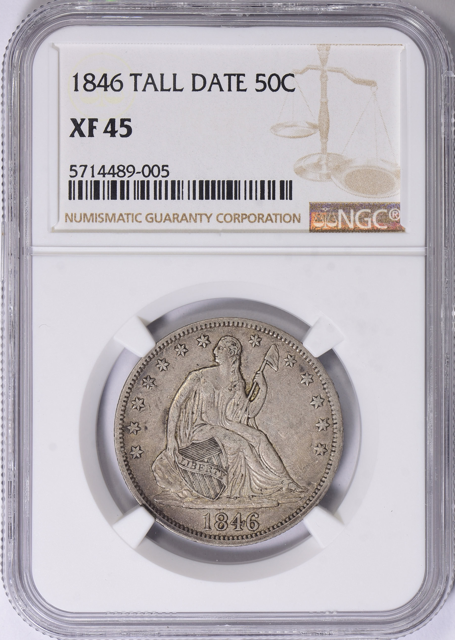 1846 Seated Liberty Half Dollar Tall Date NGC XF-45 (Item 1684544) | GreatCollections Coin Auctions