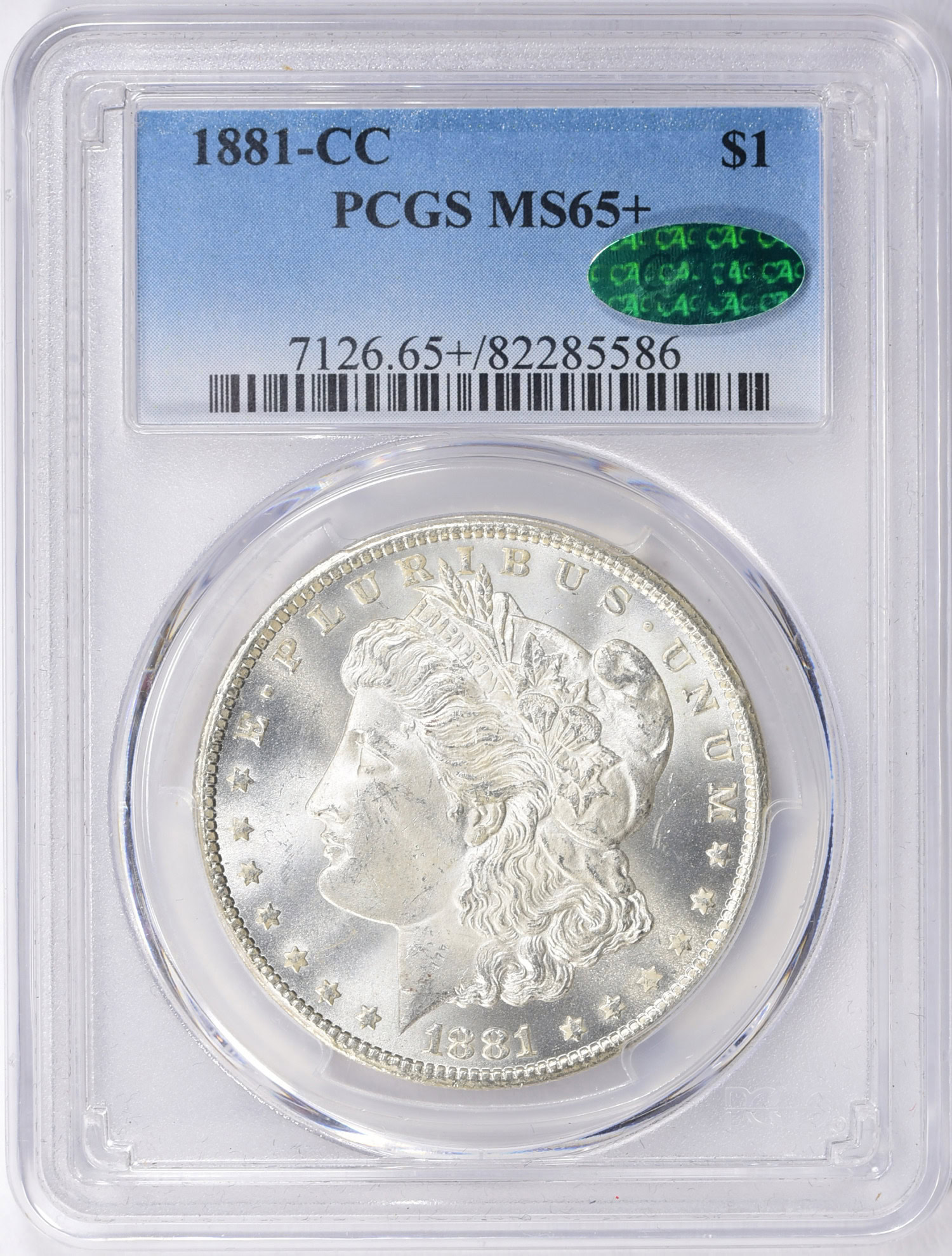 1881-CC Morgan Silver Dollar PCGS MS-65+ (CAC Green) (Item 1684560) | GreatCollections Coin Auctions