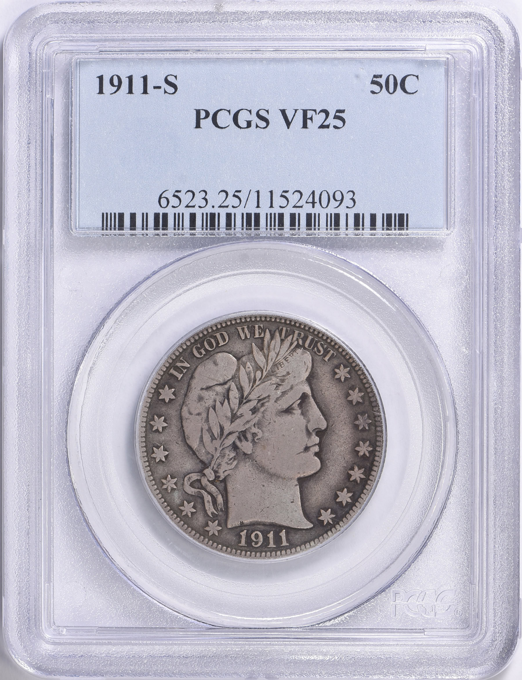 1911-S Barber Half Dollar PCGS VF-25 (Item 1684606) | GreatCollections Coin Auctions