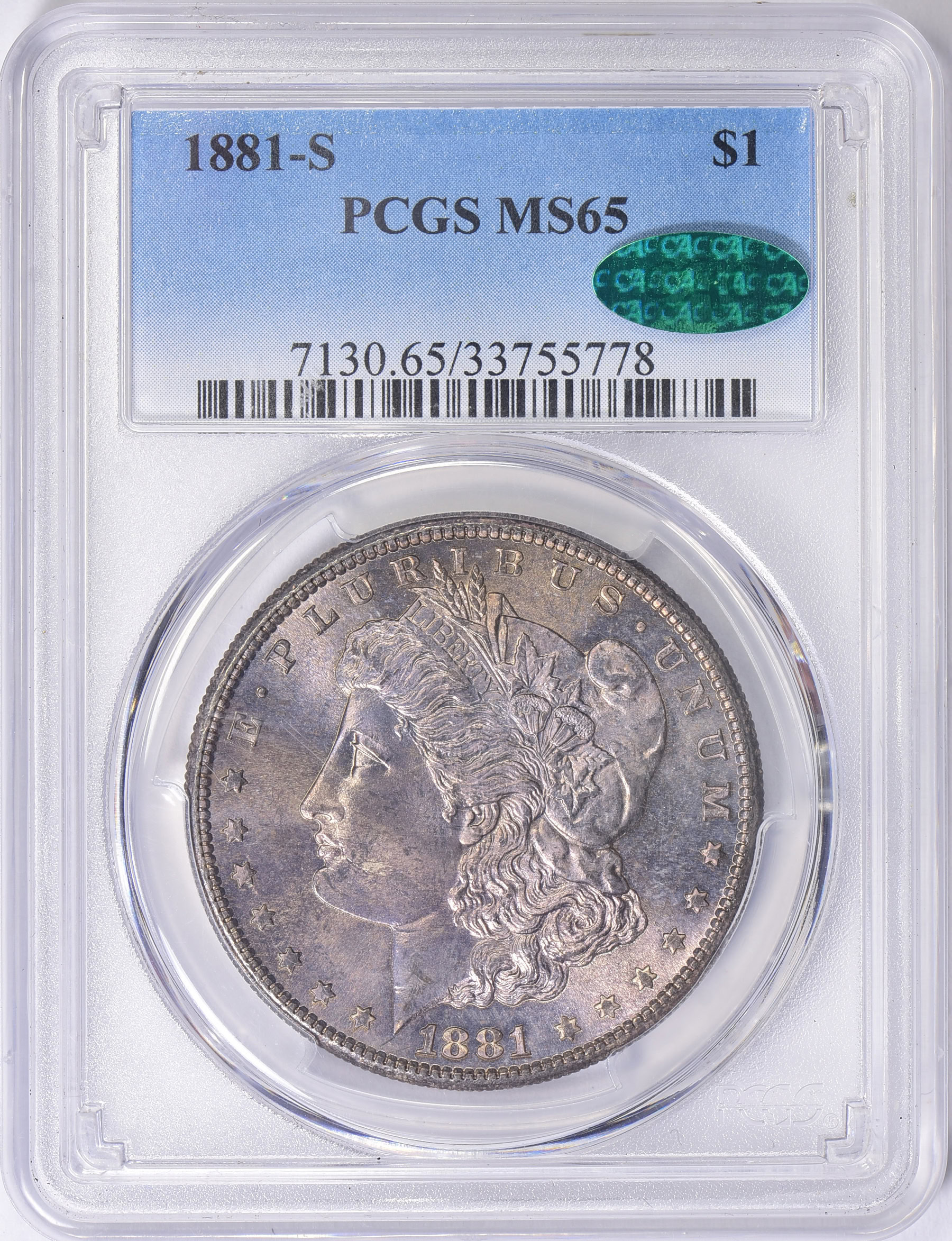 1881-S Morgan Silver Dollar PCGS MS-65 (CAC Green) (Toned) (Item 1684613) | GreatCollections ...