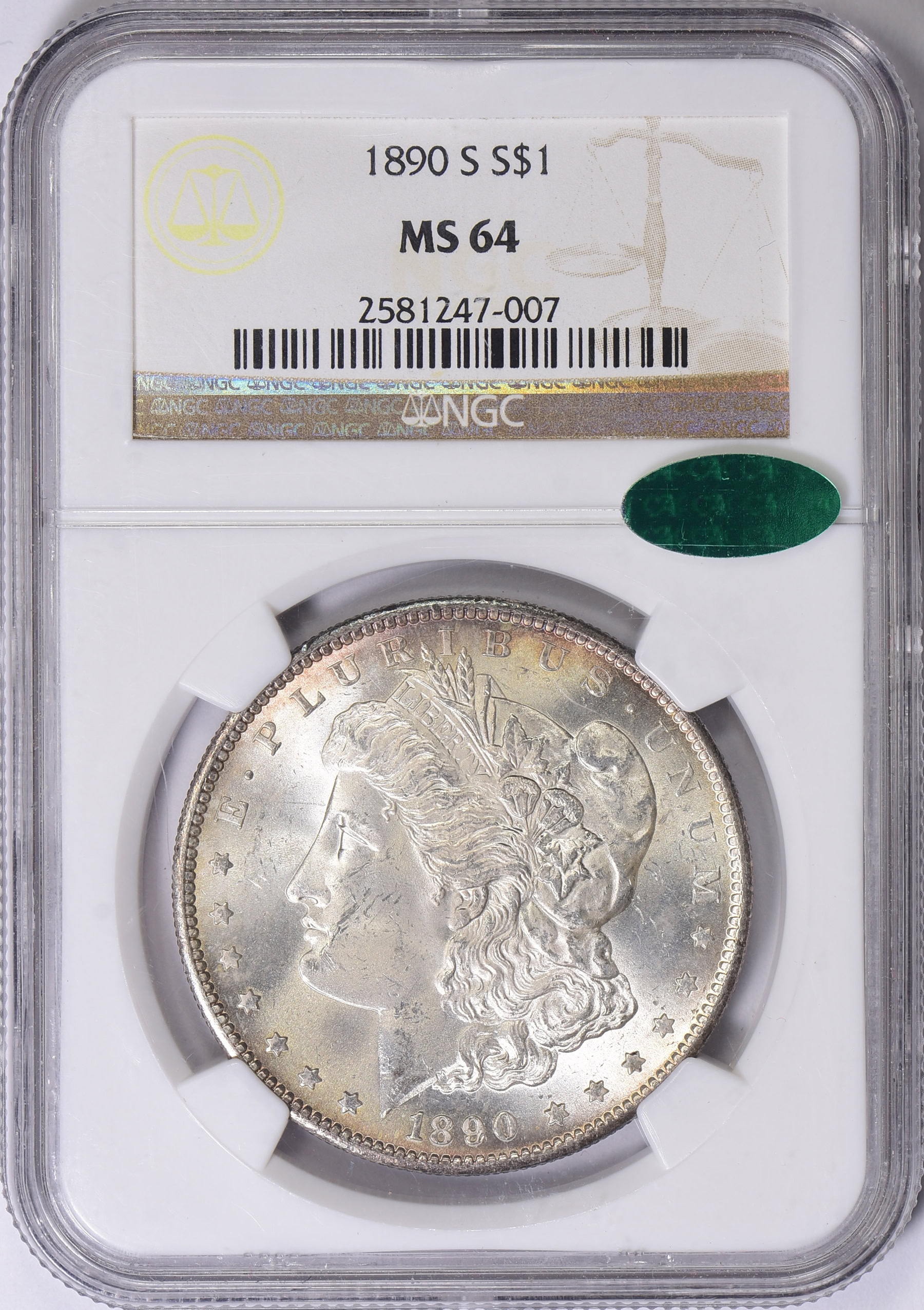 1890-S Morgan Silver Dollar NGC MS-64 (CAC Green) (Item 1684641) | GreatCollections Coin Auctions