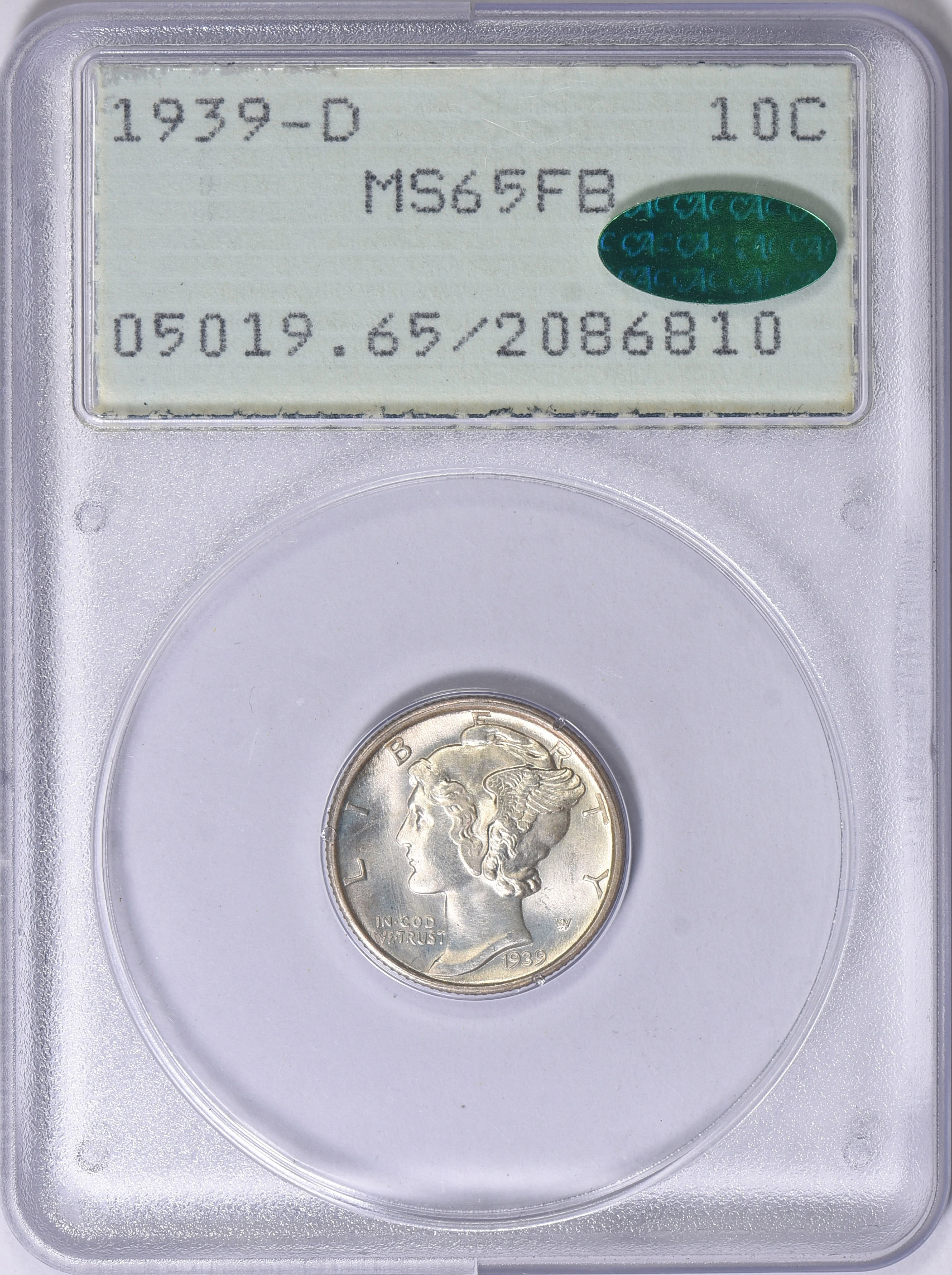 1939-D Mercury Dime PCGS MS-65 FB (CAC Green) OGH (1st Gen) (Item 1684656) | GreatCollections ...