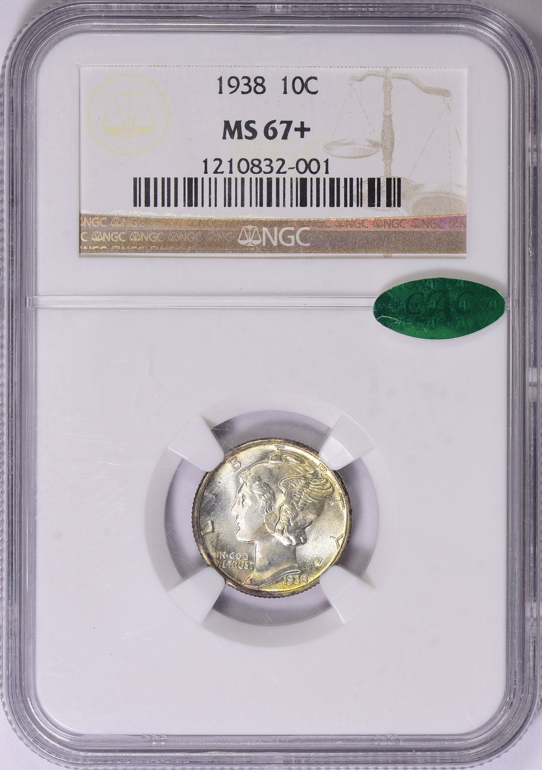 1938 Mercury Dime NGC MS-67+ (CAC Green) (Toned) (Item 1684662 ...