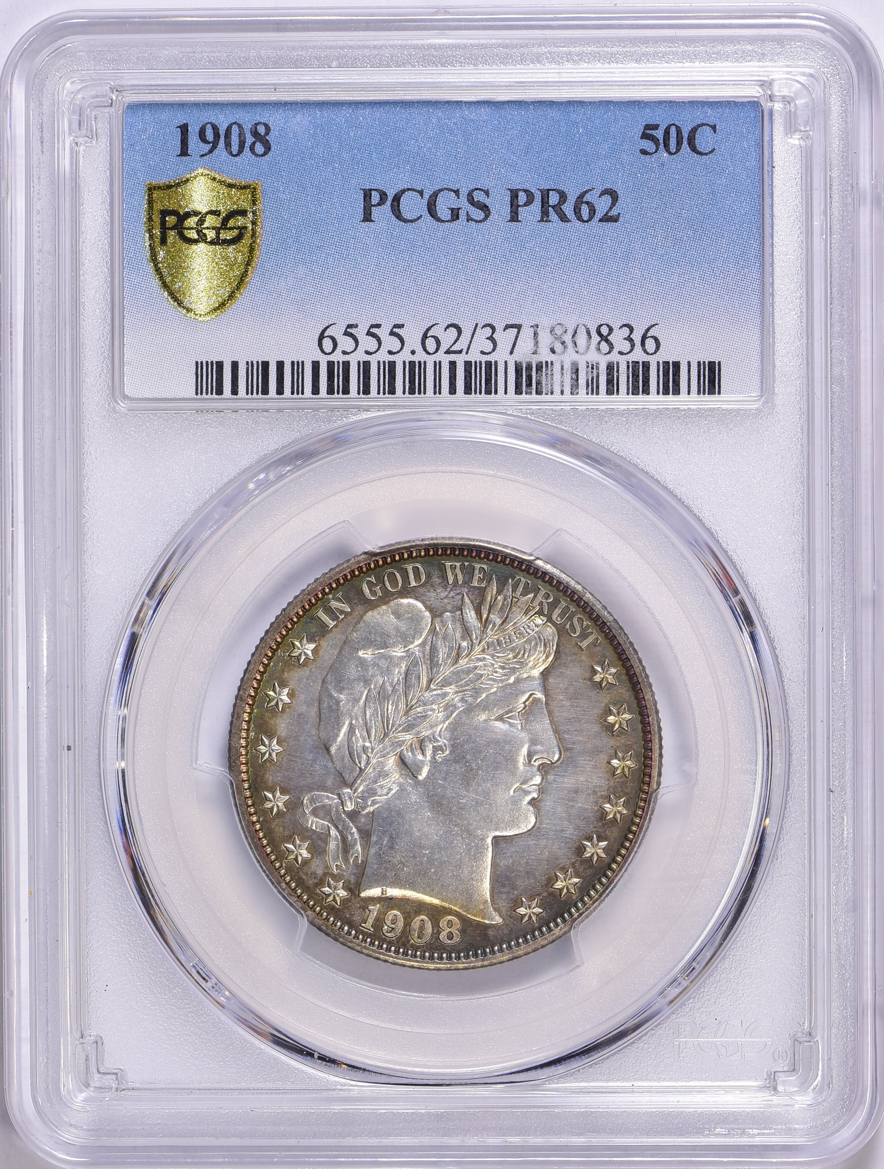 1908 Barber Half Dollar PCGS Proof-62 (Toned) (Item 1684675) | GreatCollections Coin Auctions