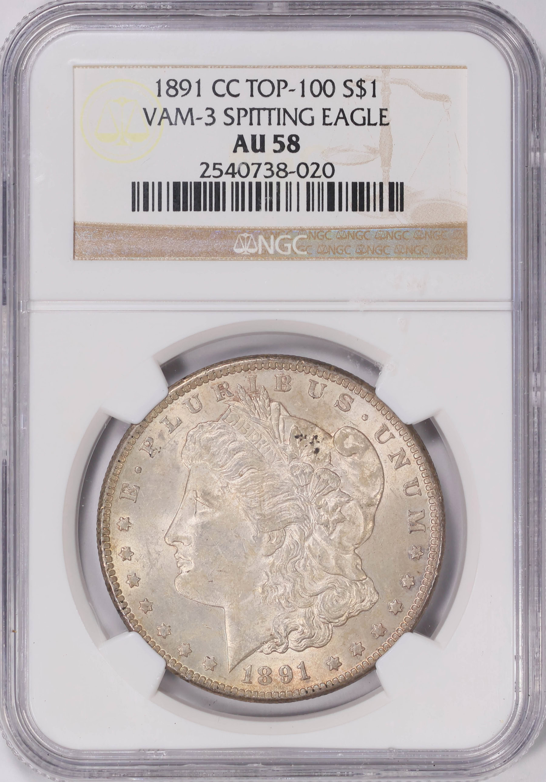 1891-CC Morgan Silver Dollar Spitting Eagle VAM-3 Top 100 NGC AU-58 (Item 1684854 ...