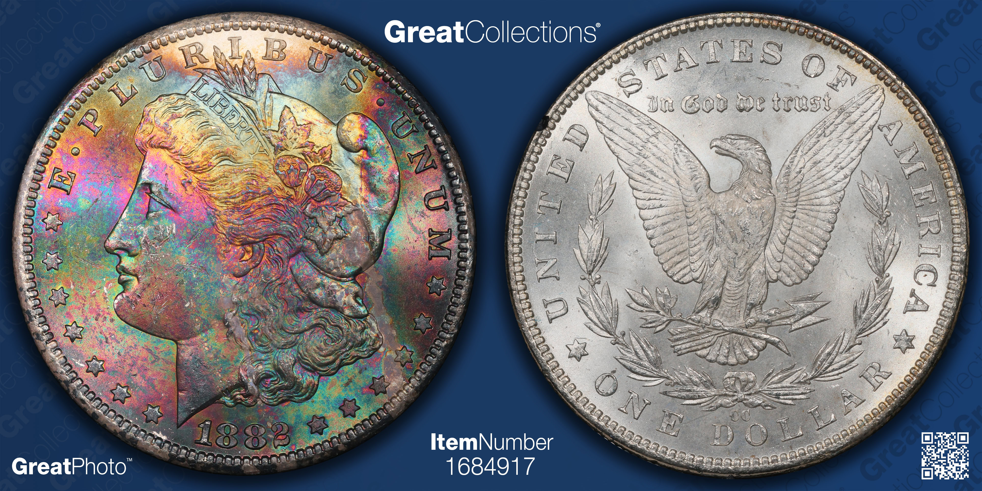 1882-CC Morgan Silver Dollar GSA Hoard NGC MS-65+ ★ (GSA Holder) (With ...
