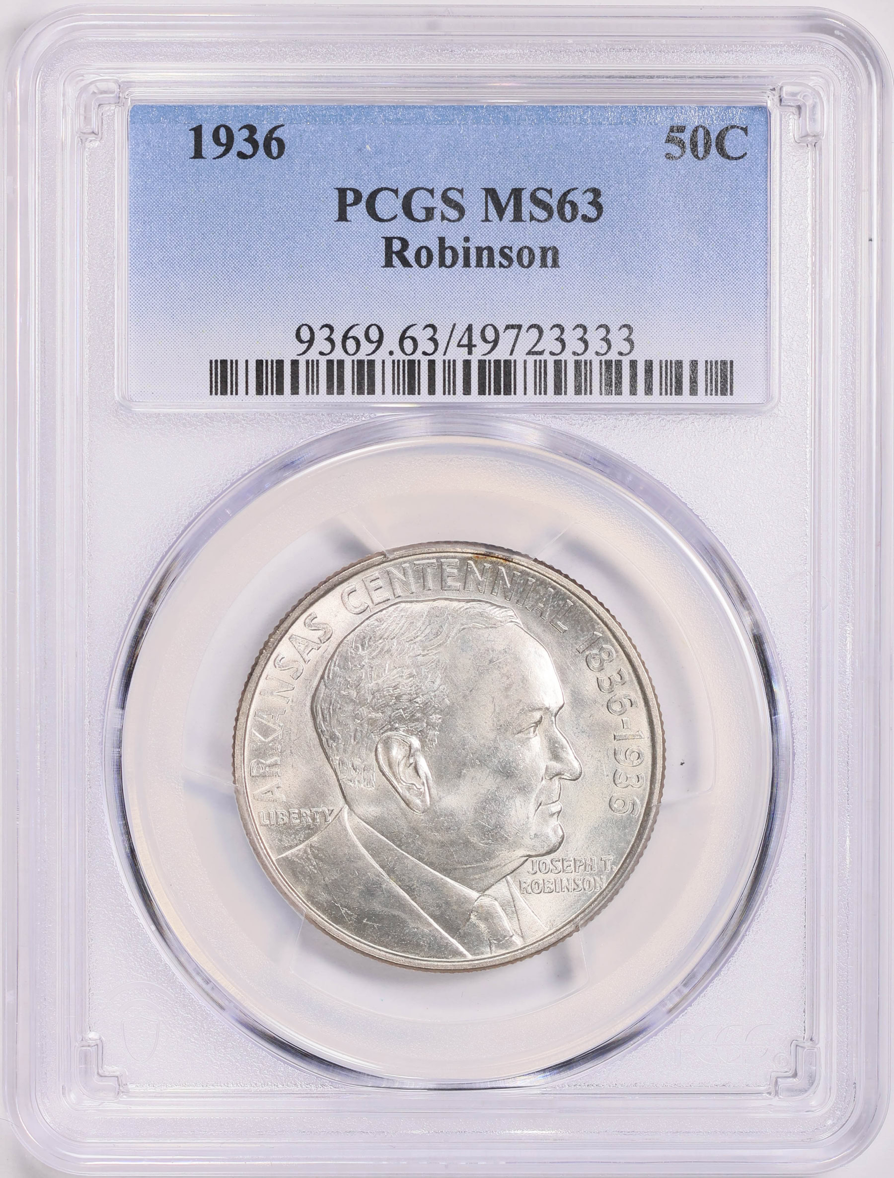 1936 Arkansas Centennial--Robinson Half Dollar PCGS MS-63 (Item 1684953 ...