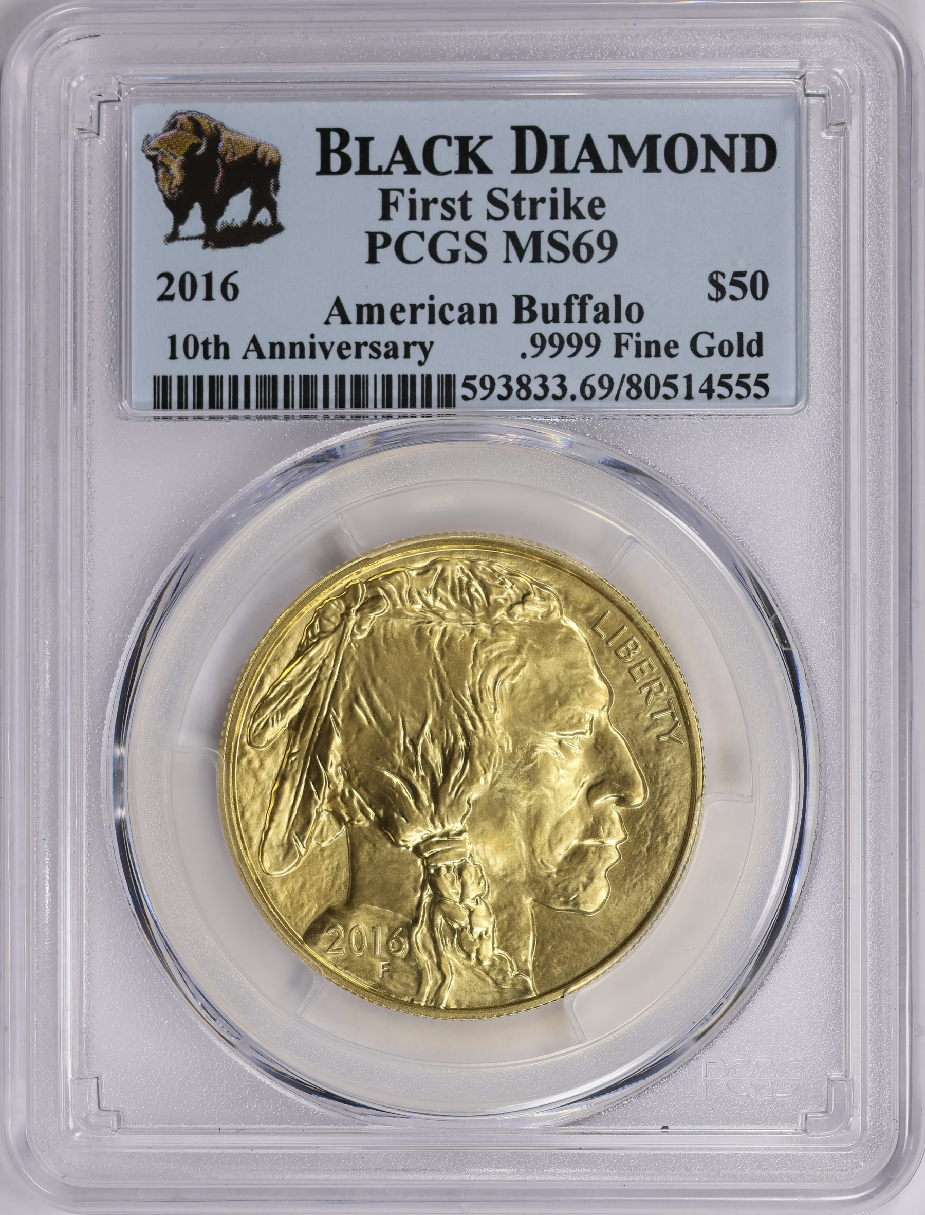 2016 $50 One-Ounce Gold American Buffalo 10th Anniversary First Strike ...