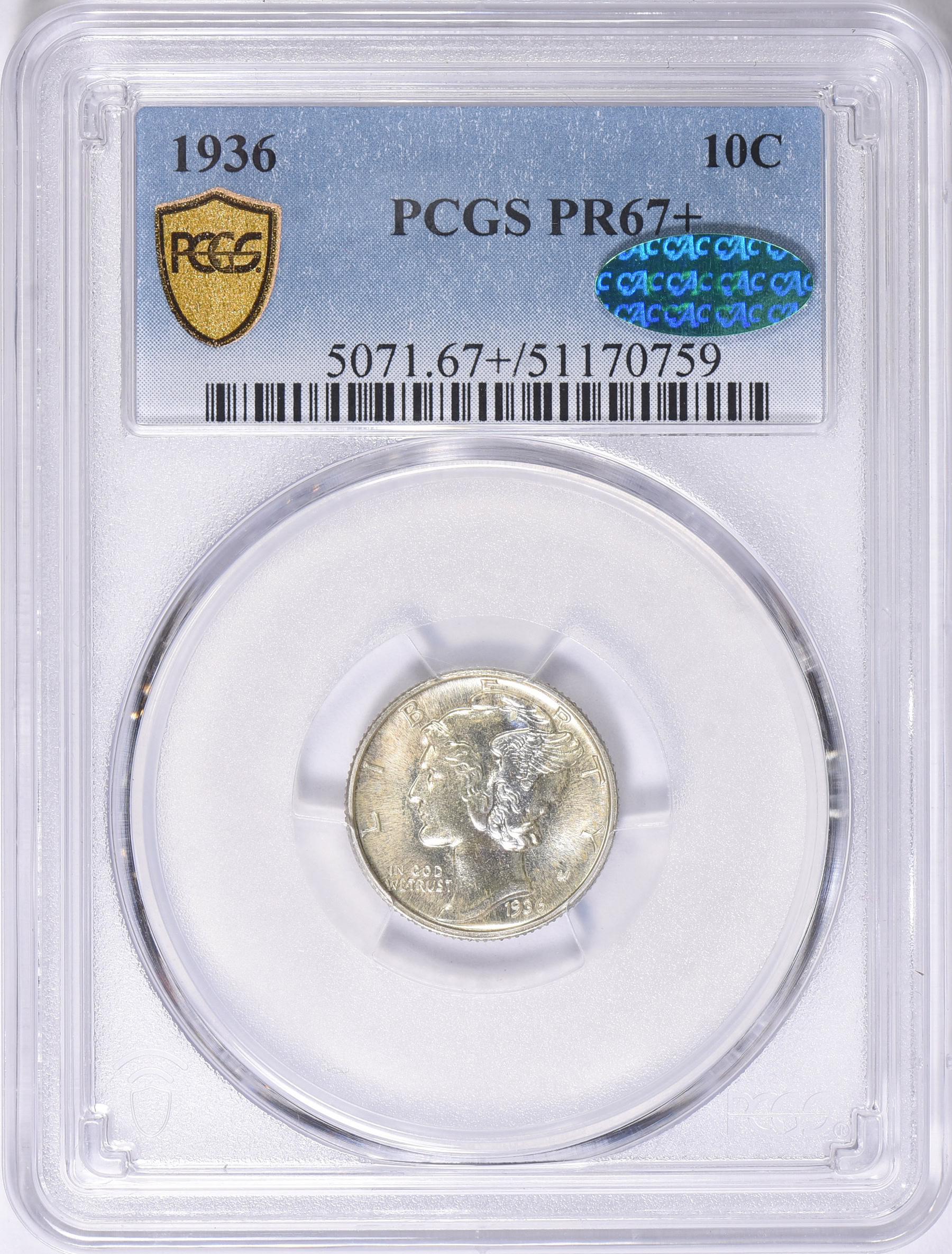 1936 Mercury Dime PCGS Proof-67+ (CAC Green) (Item 1685197) | GreatCollections Coin Auctions
