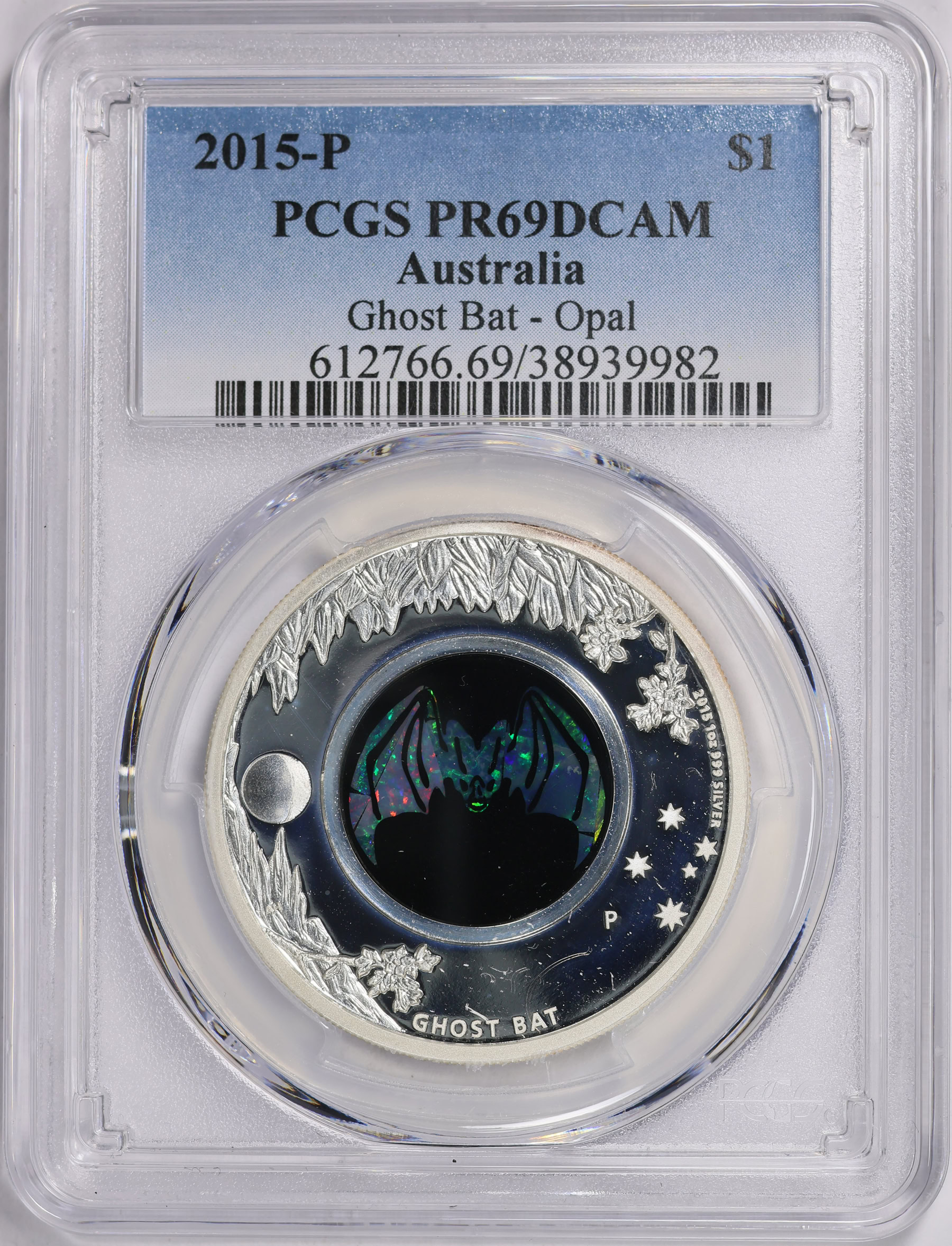 Australia 2015-P Silver Dollar Ghost Bat Opal KM-3103 PCGS Proof-69 ...