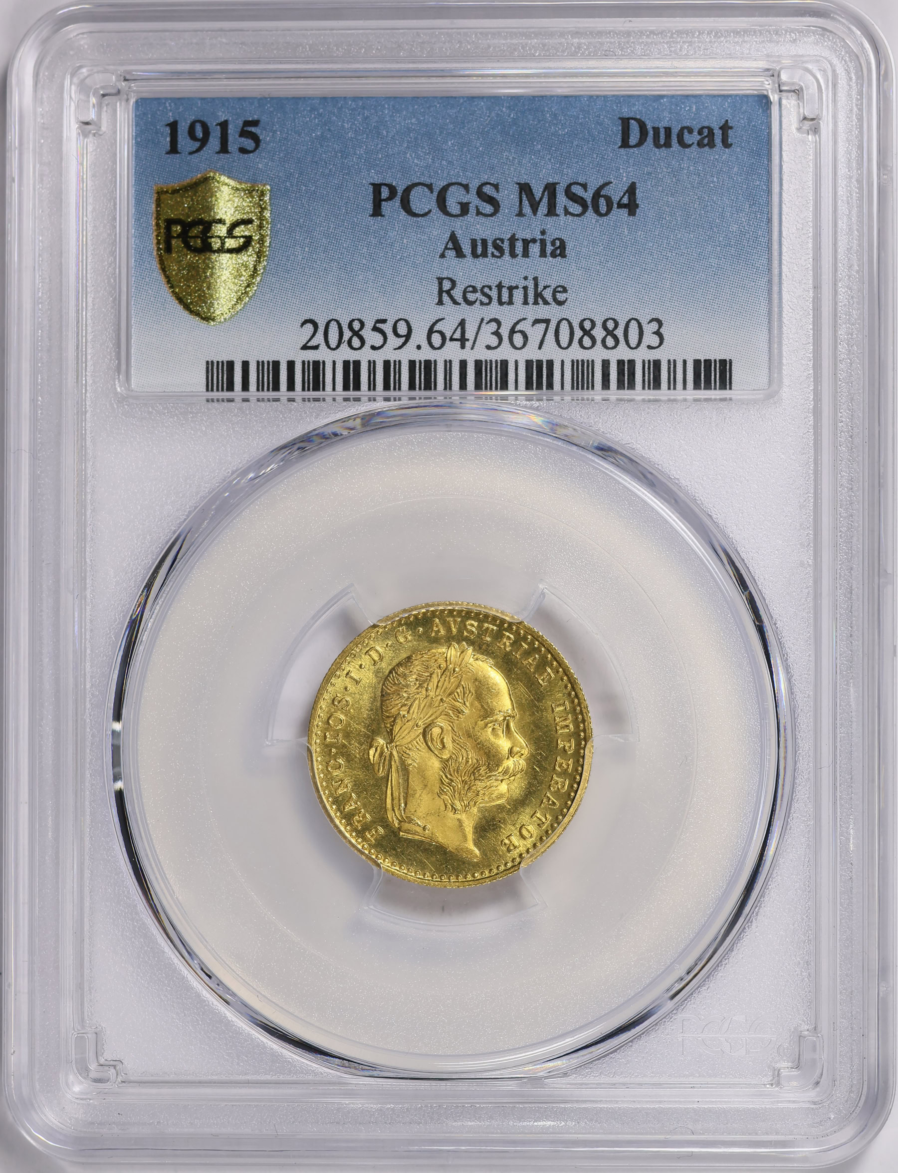 Austrian States 1915 Gold Ducat Restrike KM-2267 PCGS MS-64 (AGW = 0. ...