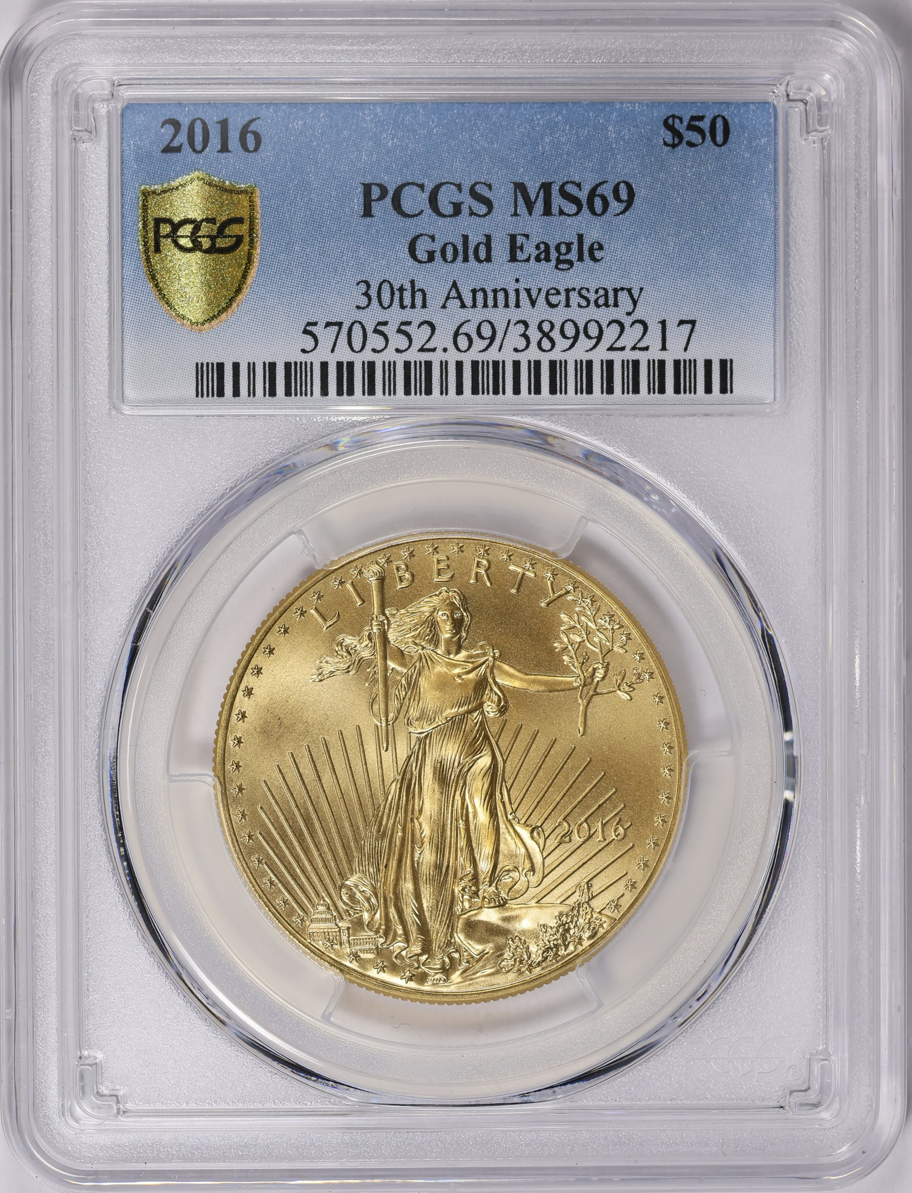 2016 $50 One-Ounce Gold American Eagle 30th Anniversary PCGS MS-69 (Item 1685470 ...