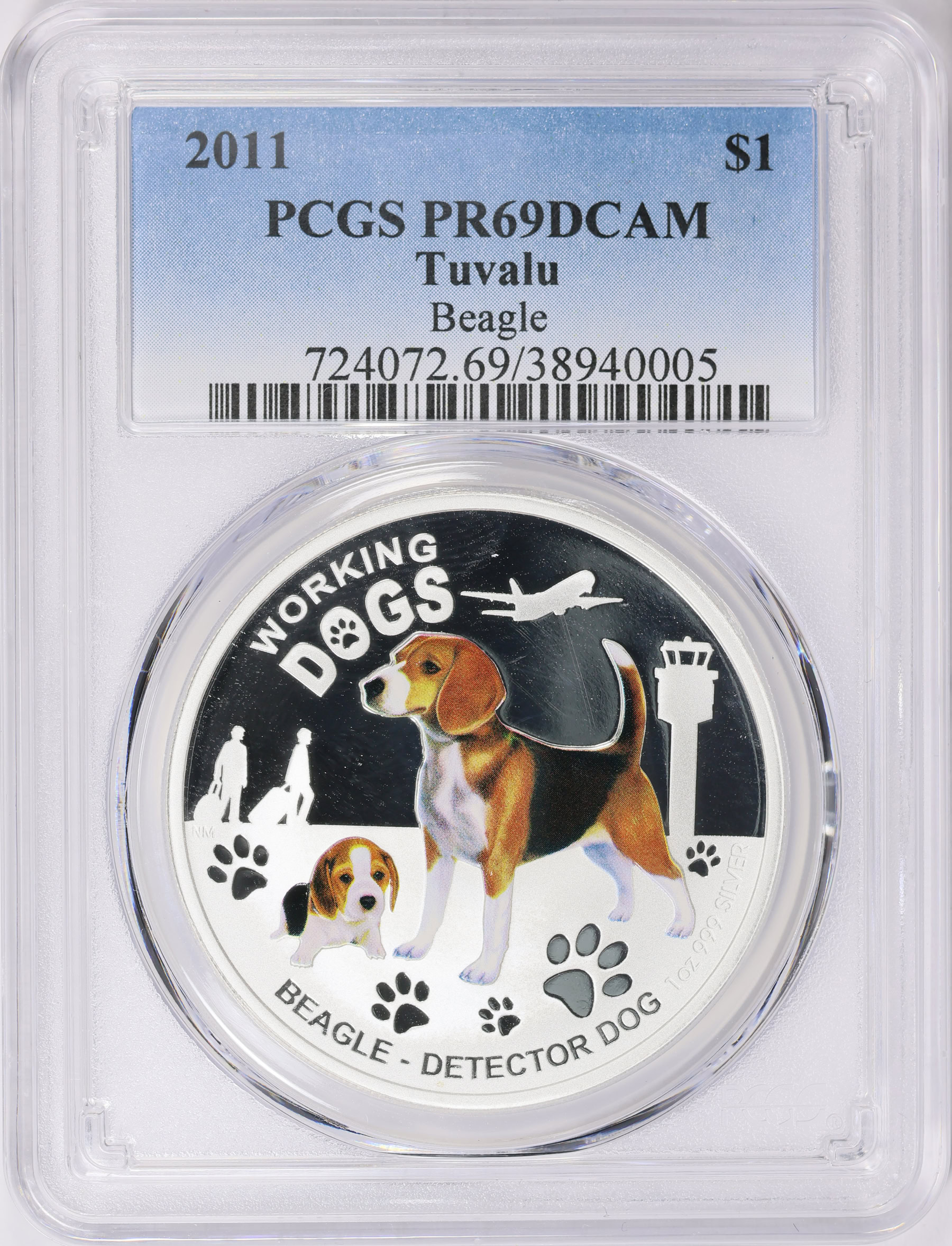 Tuvalu 2011 Colorized Silver Dollar Beagle KM-195 PCGS Proof-69 DCAM ...