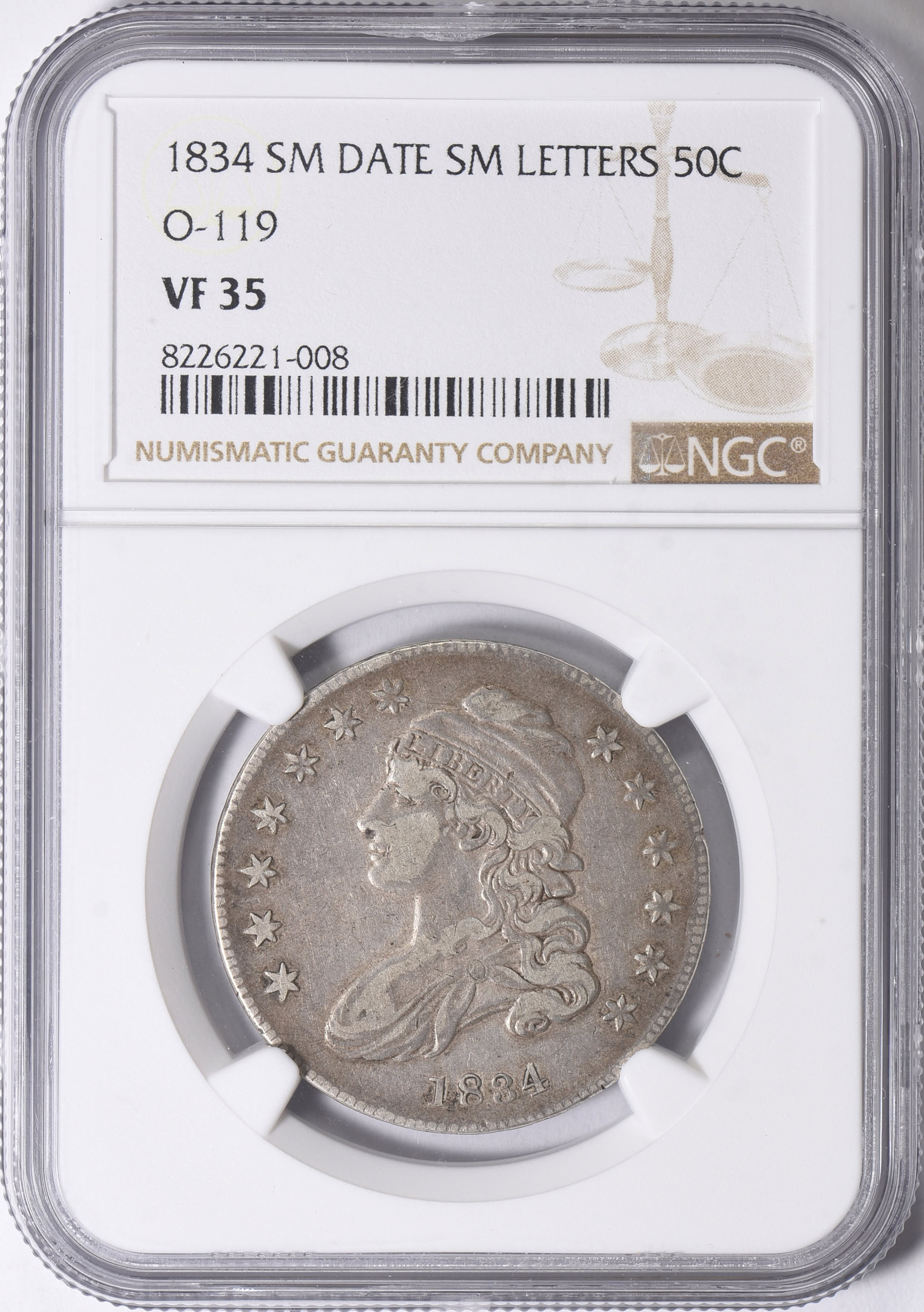 1834 Capped Bust Half Dollar Small Date, Small Letters Overton 119 NGC VF-35 (Item 1685728 ...
