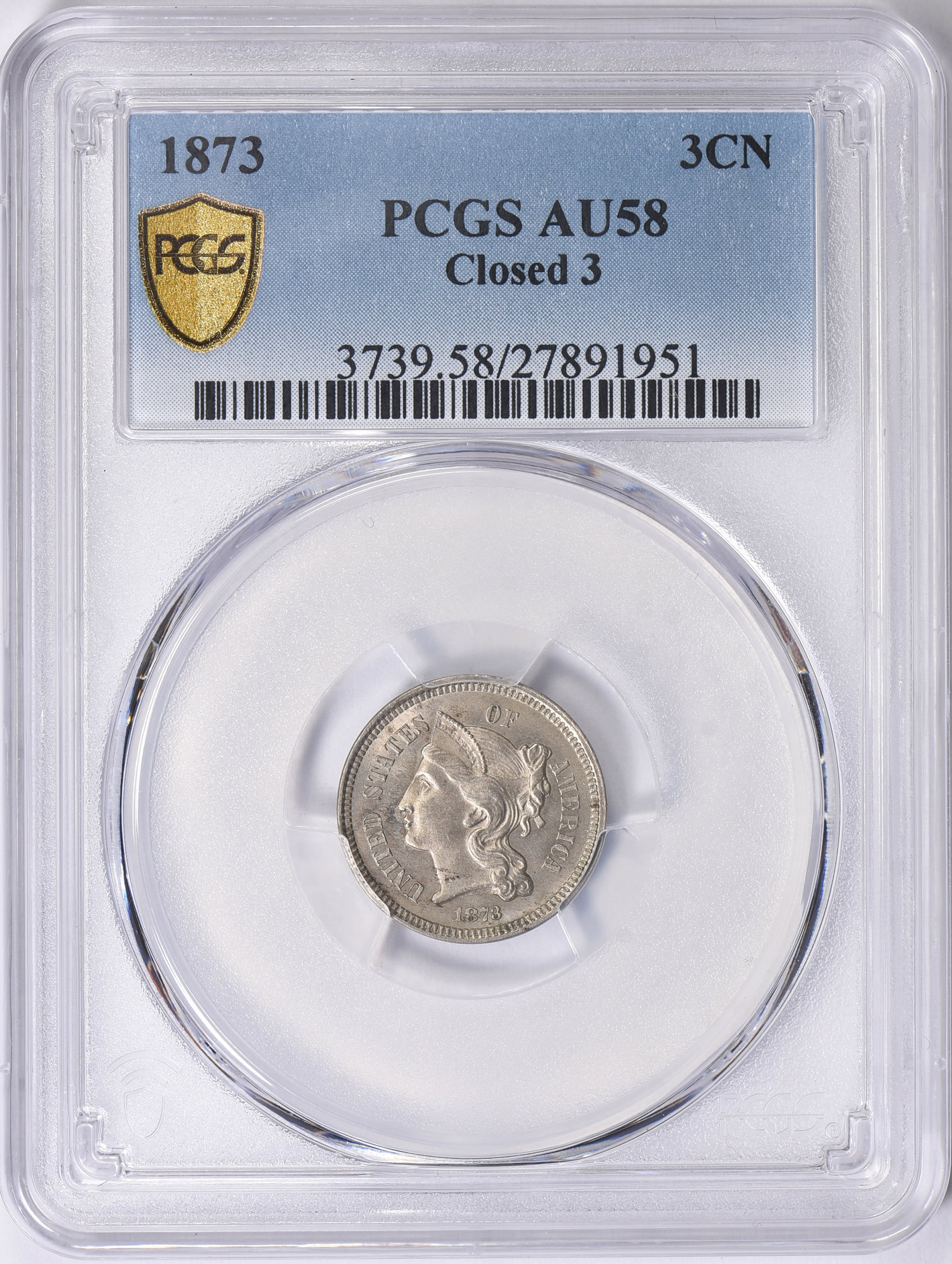 1873 Nickel Three-Cent Piece Closed 3 PCGS AU-58 (Item 1685760 ...