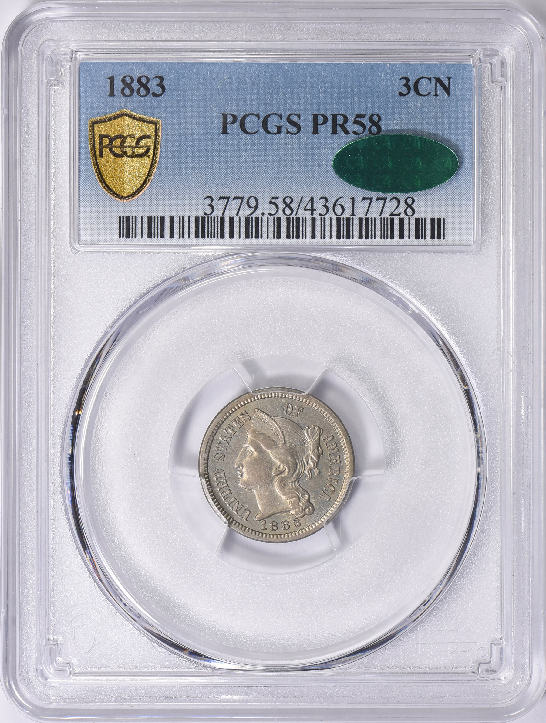 1883 Nickel Three-Cent Piece PCGS Proof-58 (CAC Green) (Item 1685762 ...