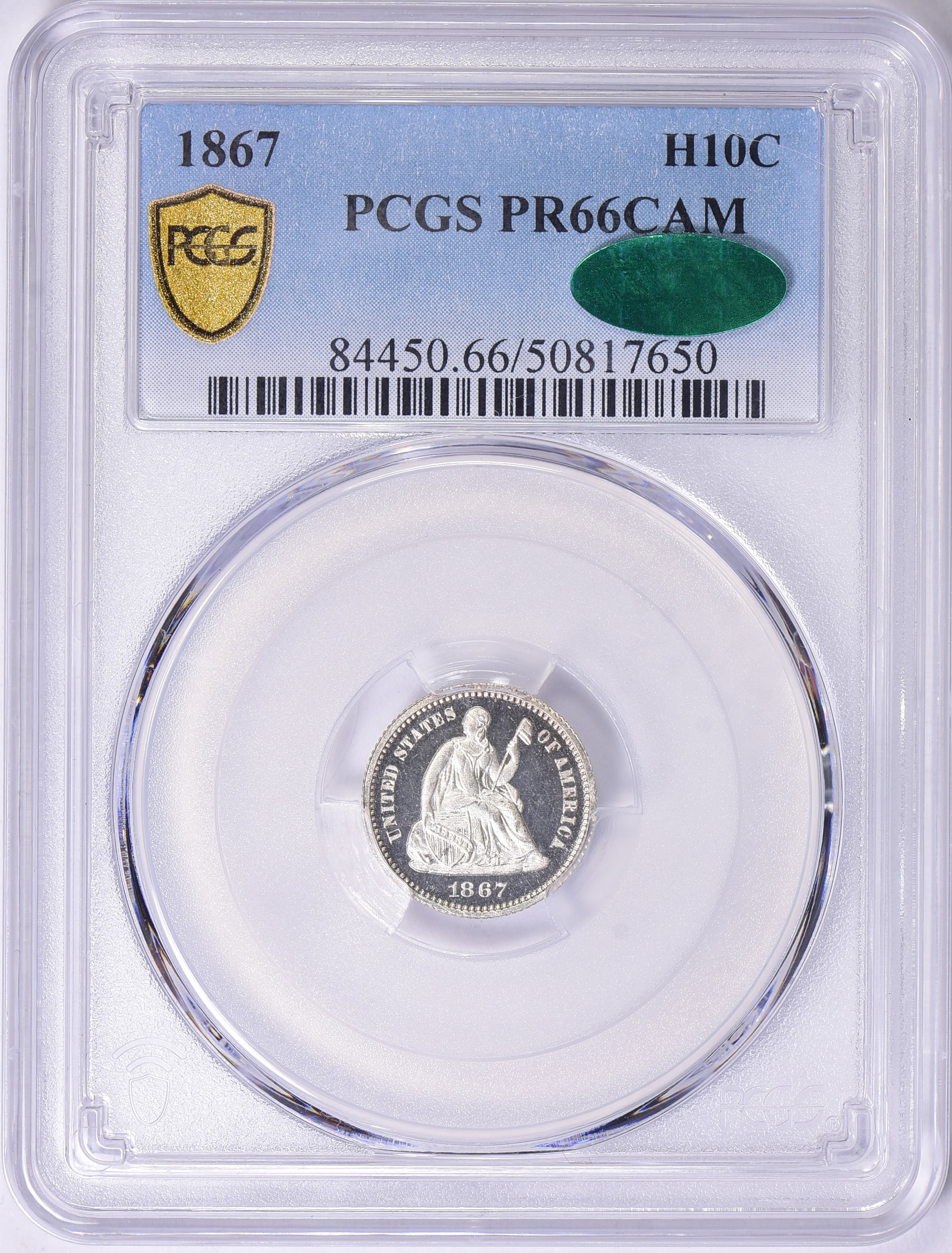 1867 Seated Liberty Half Dime PCGS Proof-66 CAMEO (CAC Green) (Item 1685785) | GreatCollections ...