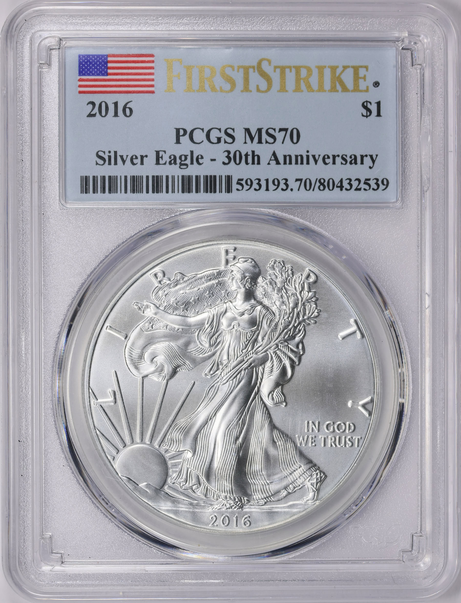 2016 $1 Silver Eagle First Strike 30th Anniversary PCGS MS-70 (Item 1685925) | GreatCollections ...
