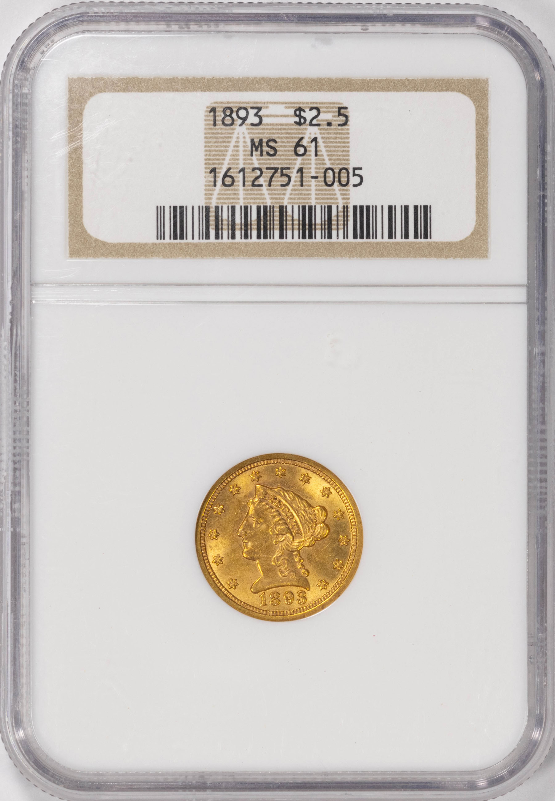 1893 Liberty Gold Quarter Eagle NGC MS-61 (Item 1686032) | GreatCollections Coin Auctions