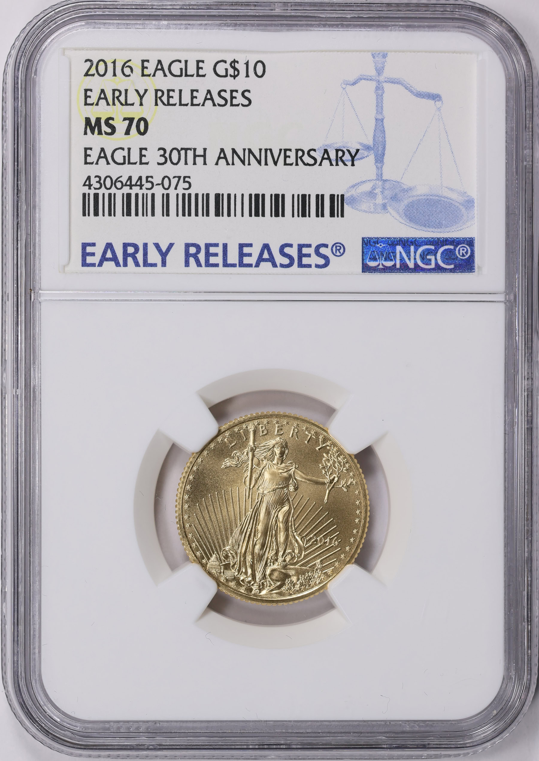 2016 $10 Quarter-Ounce Gold American Eagle Early Releases 30th Anniversary NGC MS-70 (Item ...