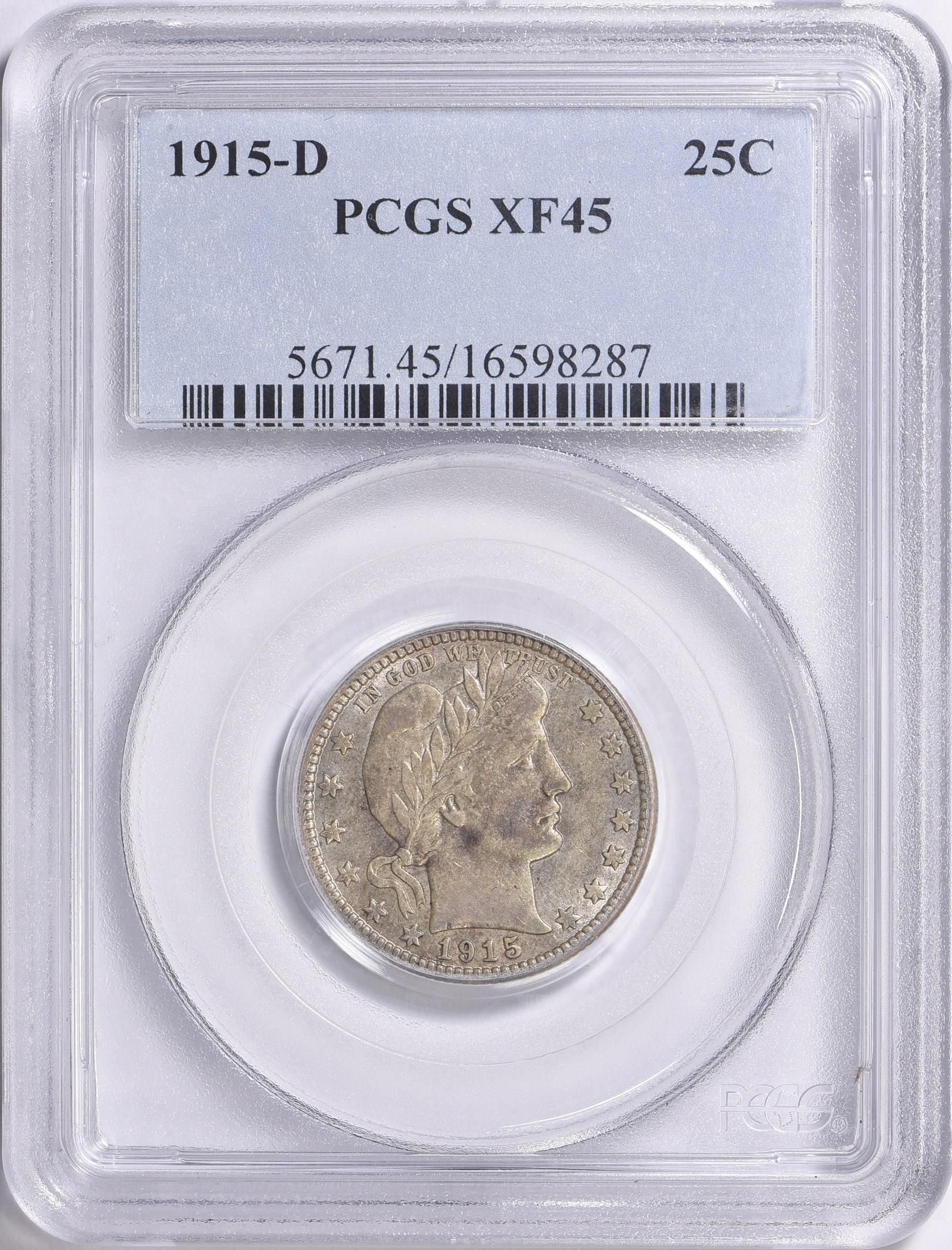 1915-D Barber Quarter PCGS XF-45 (Item 1686092) | GreatCollections Coin Auctions