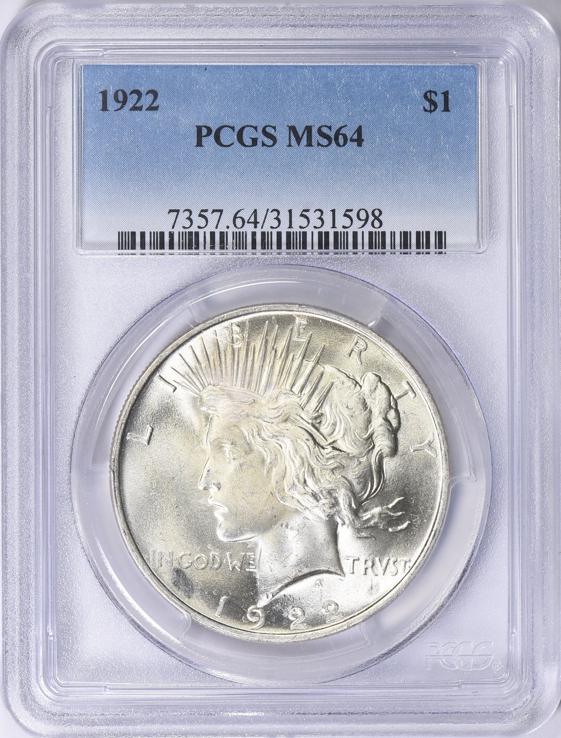 1922 Peace Silver Dollar PCGS MS-64 (Item 1686191) | GreatCollections ...