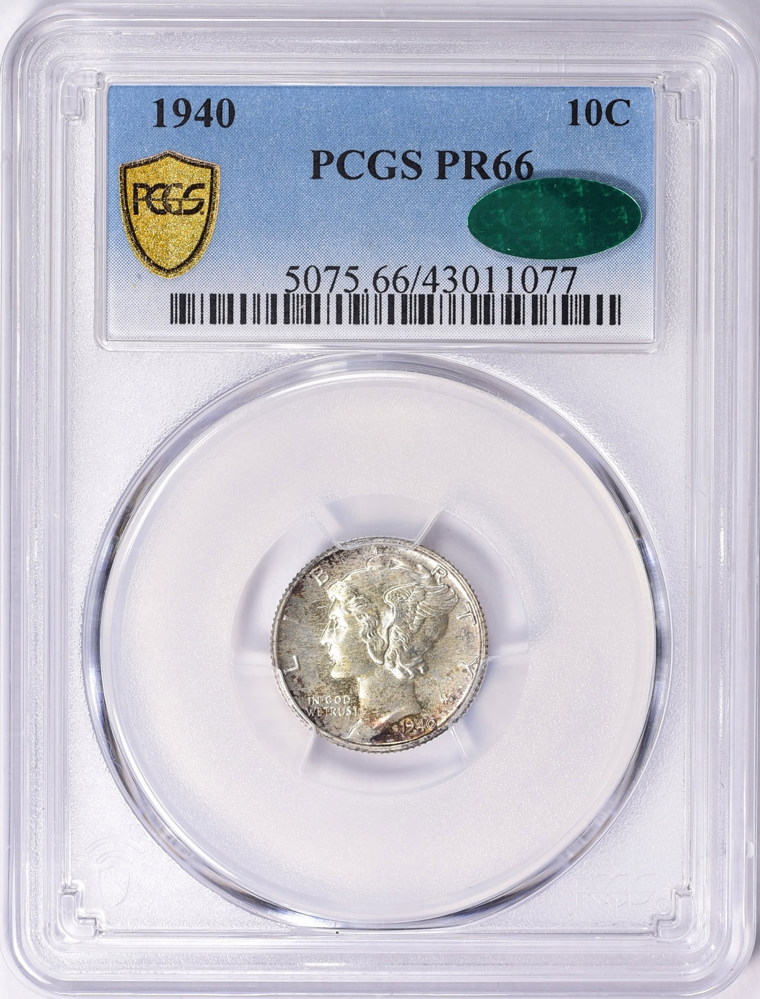 1940 Mercury Dime PCGS Proof-66 (CAC Green) (Item 1686250) | GreatCollections Coin Auctions