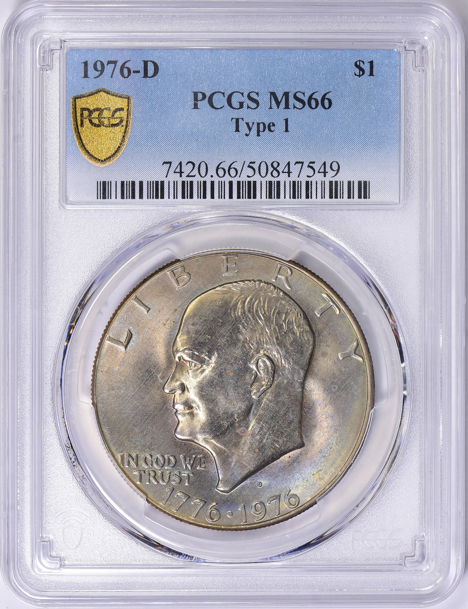 1976-D Eisenhower Dollar Type 1 PCGS MS-66 (Toned) (Item 1686335) | GreatCollections Coin Auctions