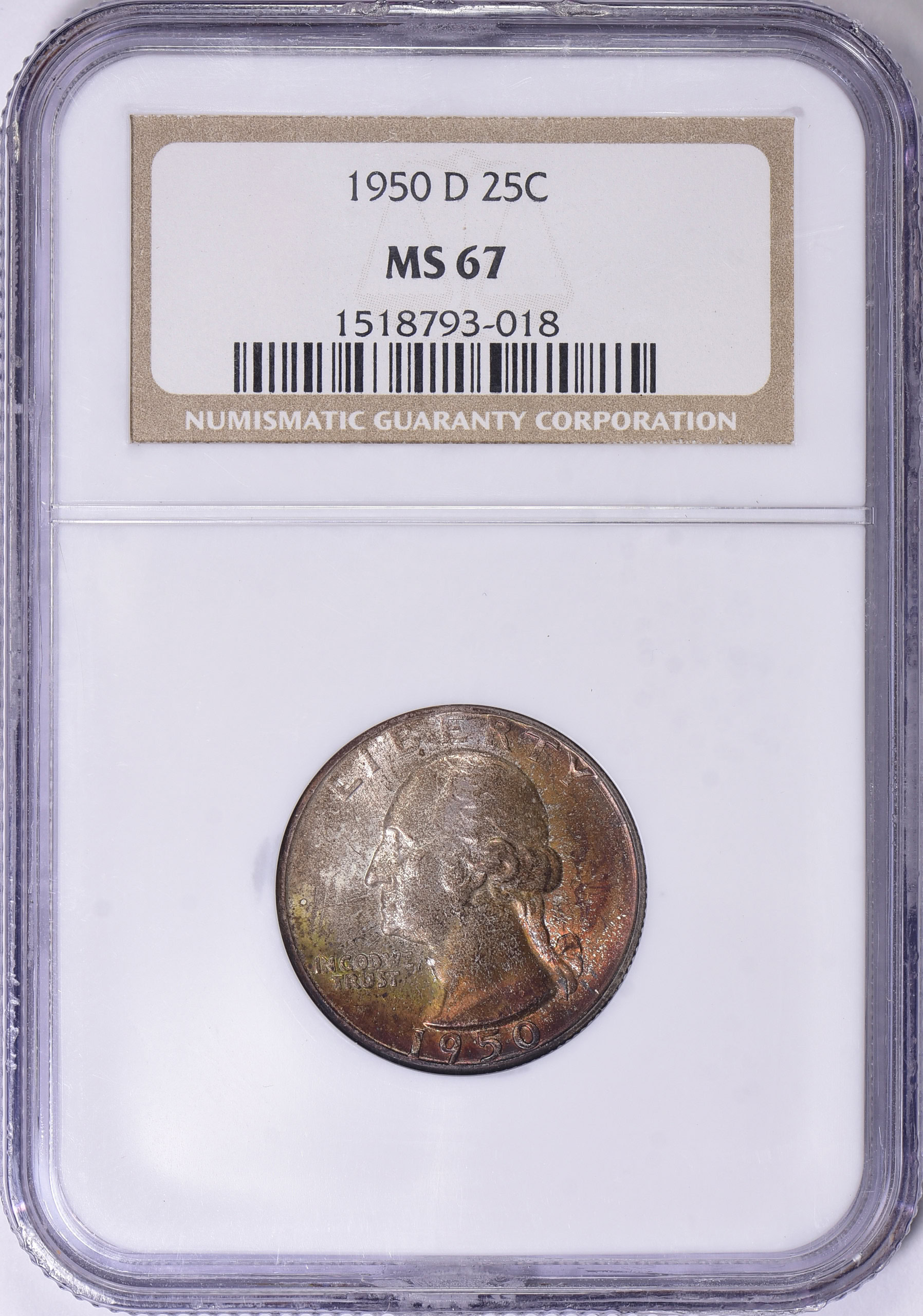 1950-D Washington Quarter NGC MS-67 (Toned) (Item 1686342) | GreatCollections Coin Auctions