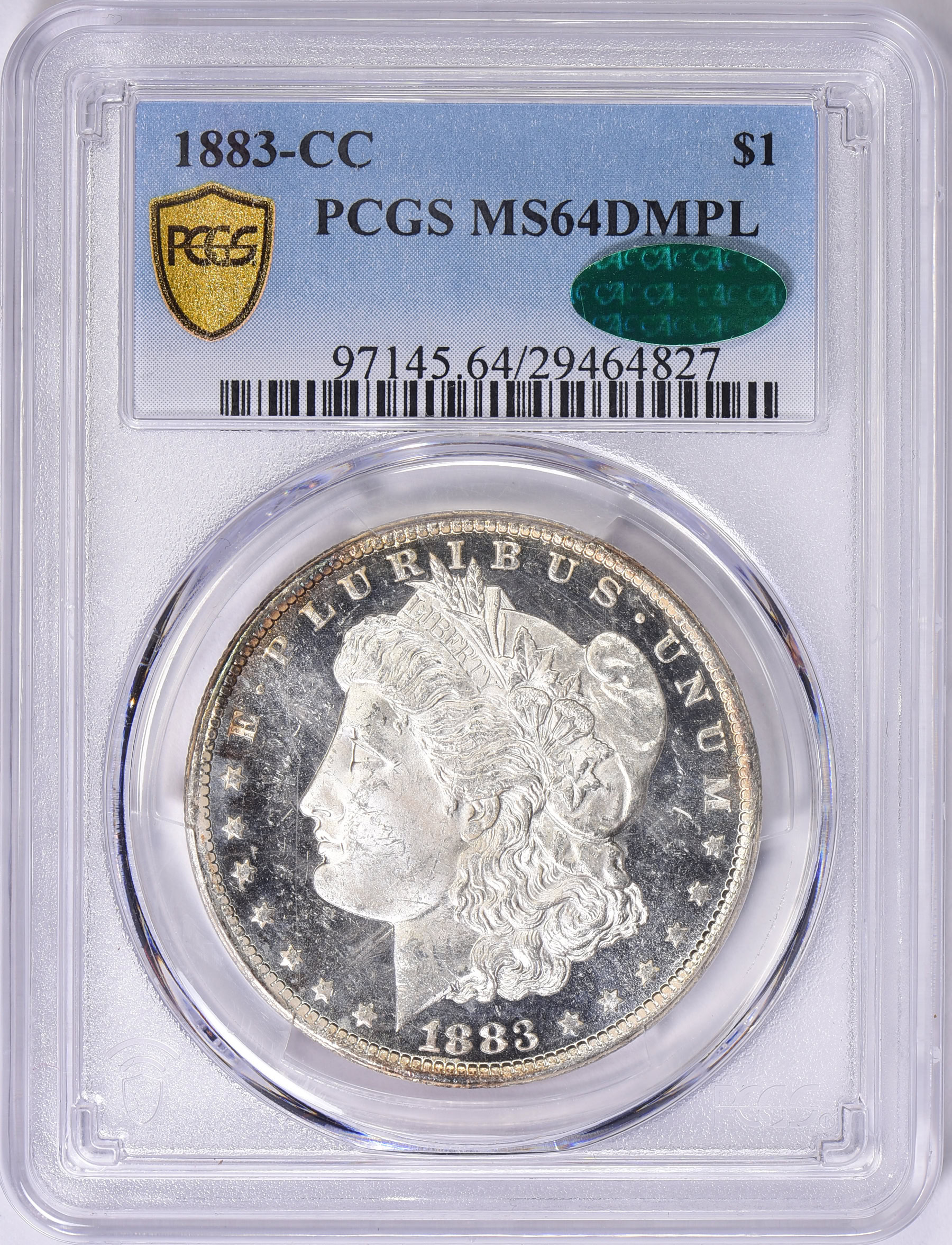 1883-CC Morgan Silver Dollar PCGS MS-64 DMPL (CAC Green) (Item 1686358) | GreatCollections Coin ...