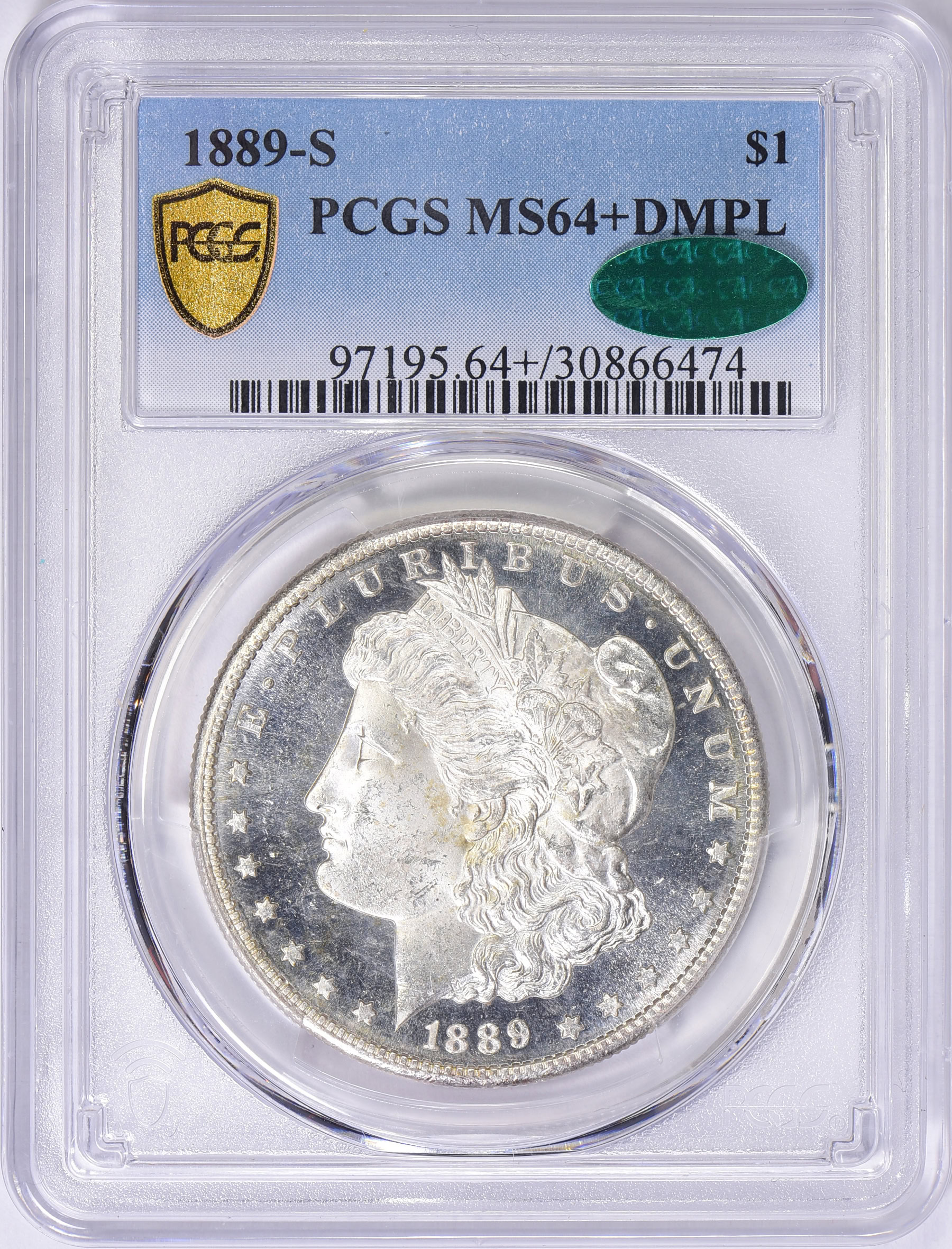 1889-S Morgan Silver Dollar PCGS MS-64+ DMPL (CAC Green) (Item 1686360) | GreatCollections Coin ...