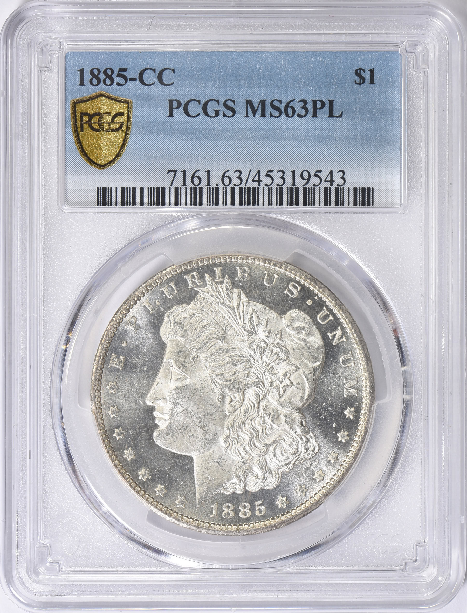 1885-CC Morgan Silver Dollar PCGS MS-63 PL (Item 1686385) | GreatCollections Coin Auctions