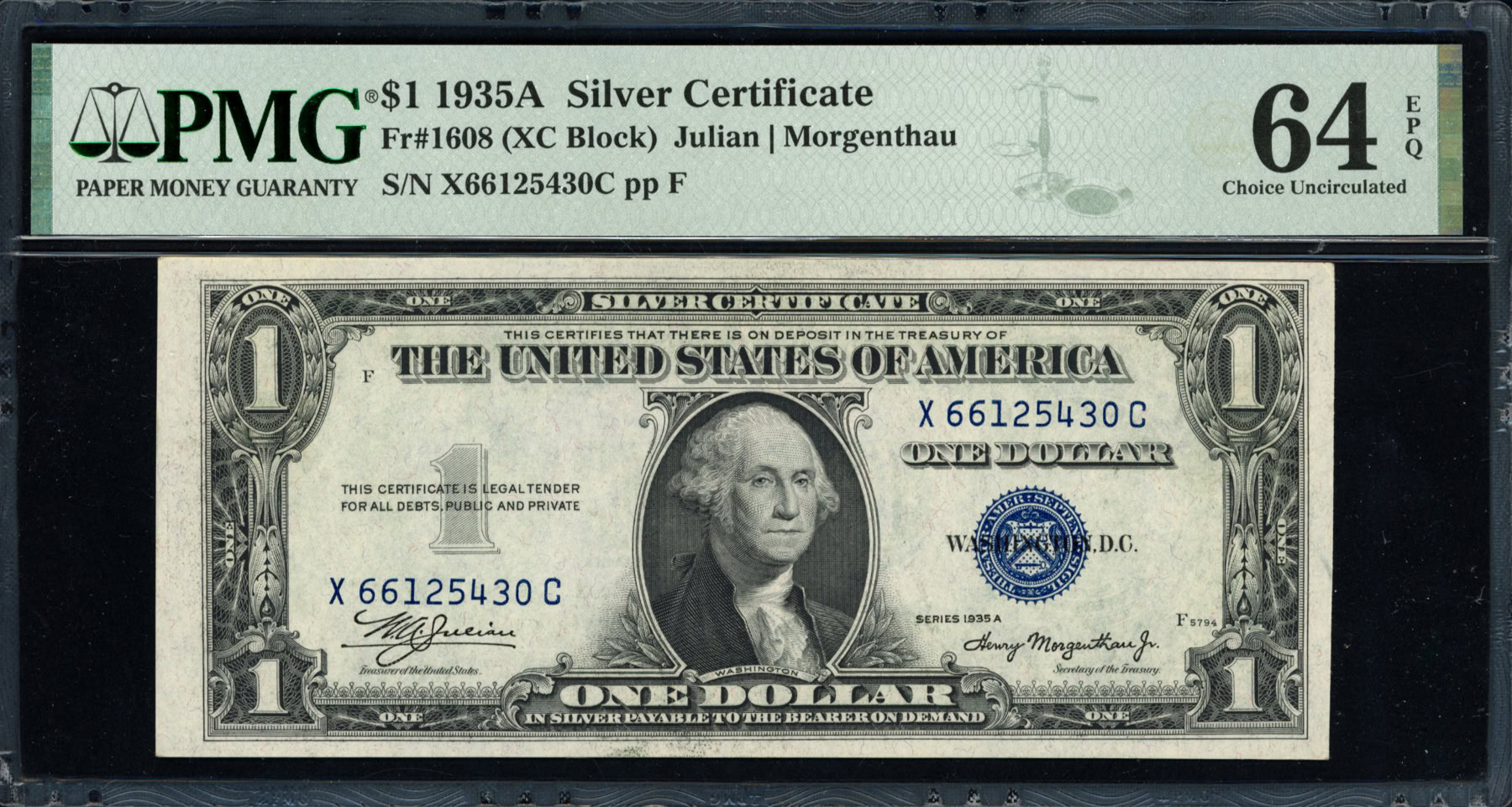 Fr. 1608 (XC Block) 1935A $1 Silver Certificate Note Julian ...