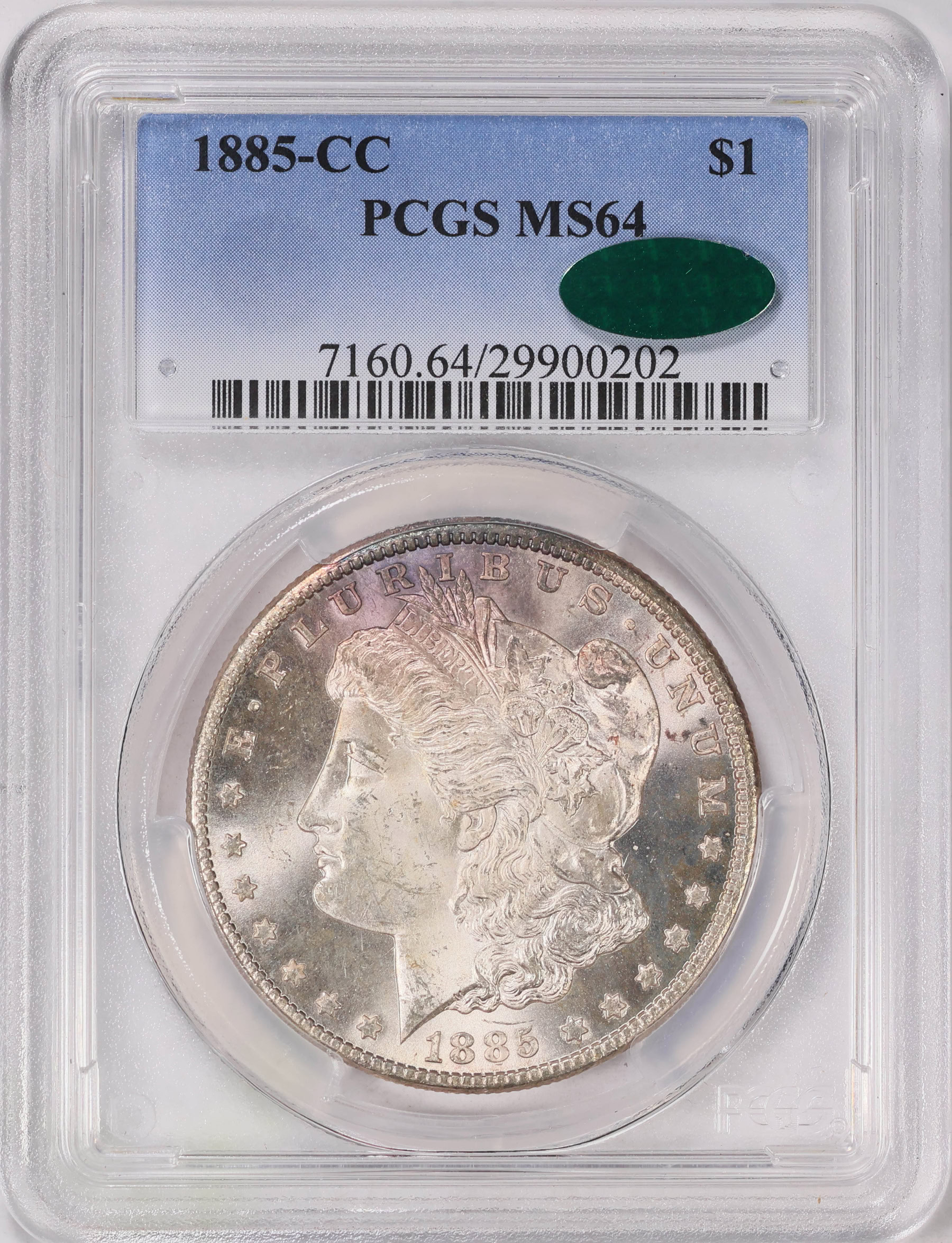 1885-CC Morgan Silver Dollar PCGS MS-64 (CAC Green) (Toned) (Item 1686490) | GreatCollections ...
