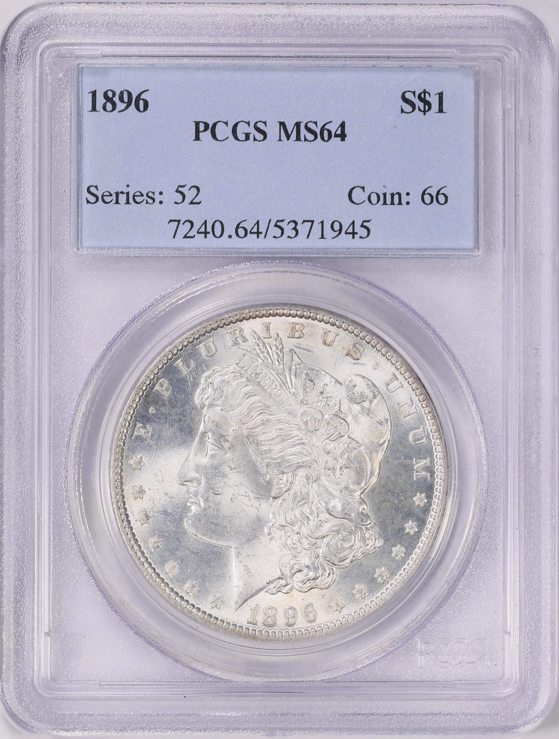 1896 Morgan Silver Dollar PCGS MS-64 (Item 1686492) | GreatCollections ...