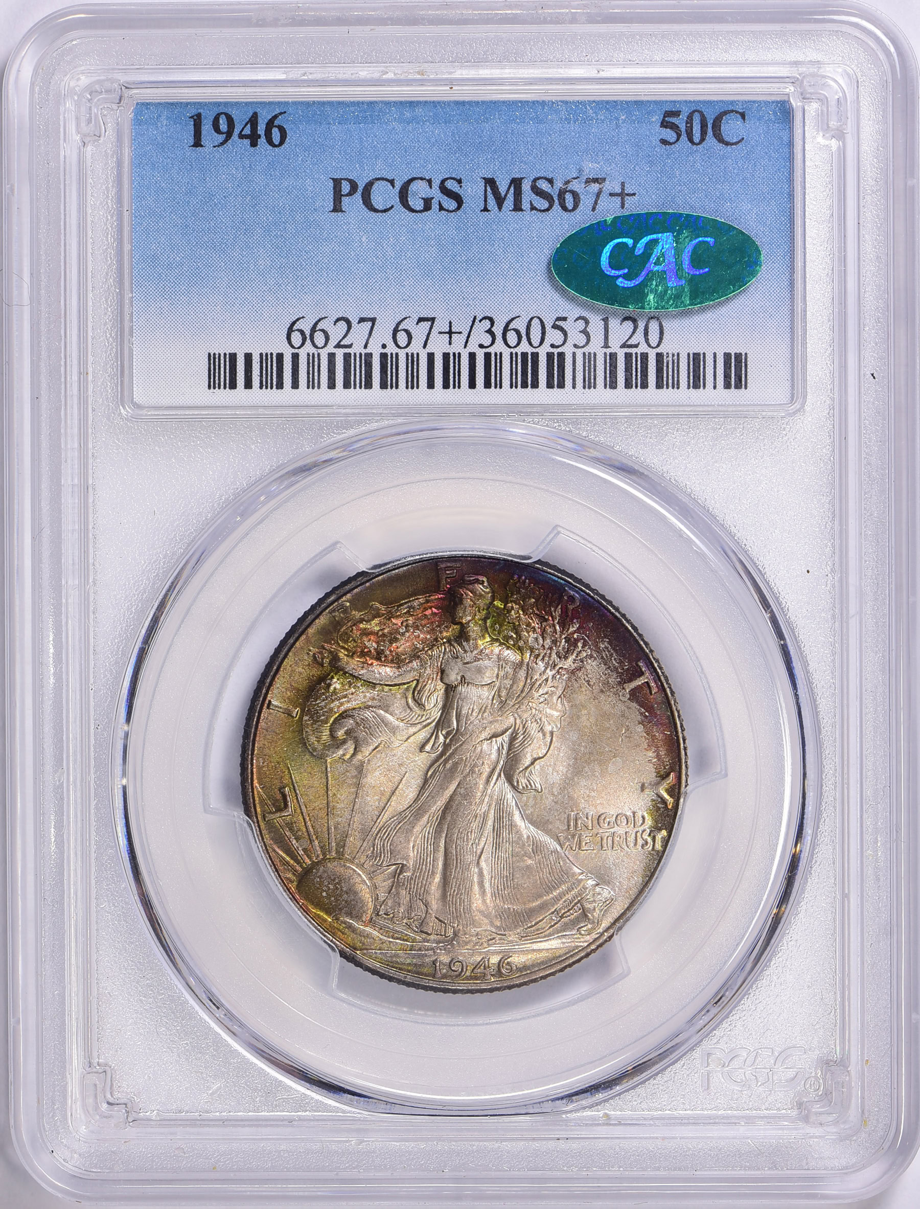 1946 Walking Liberty Half Dollar PCGS MS-67+ (CAC Green) (Toned) (Item 1686556 ...