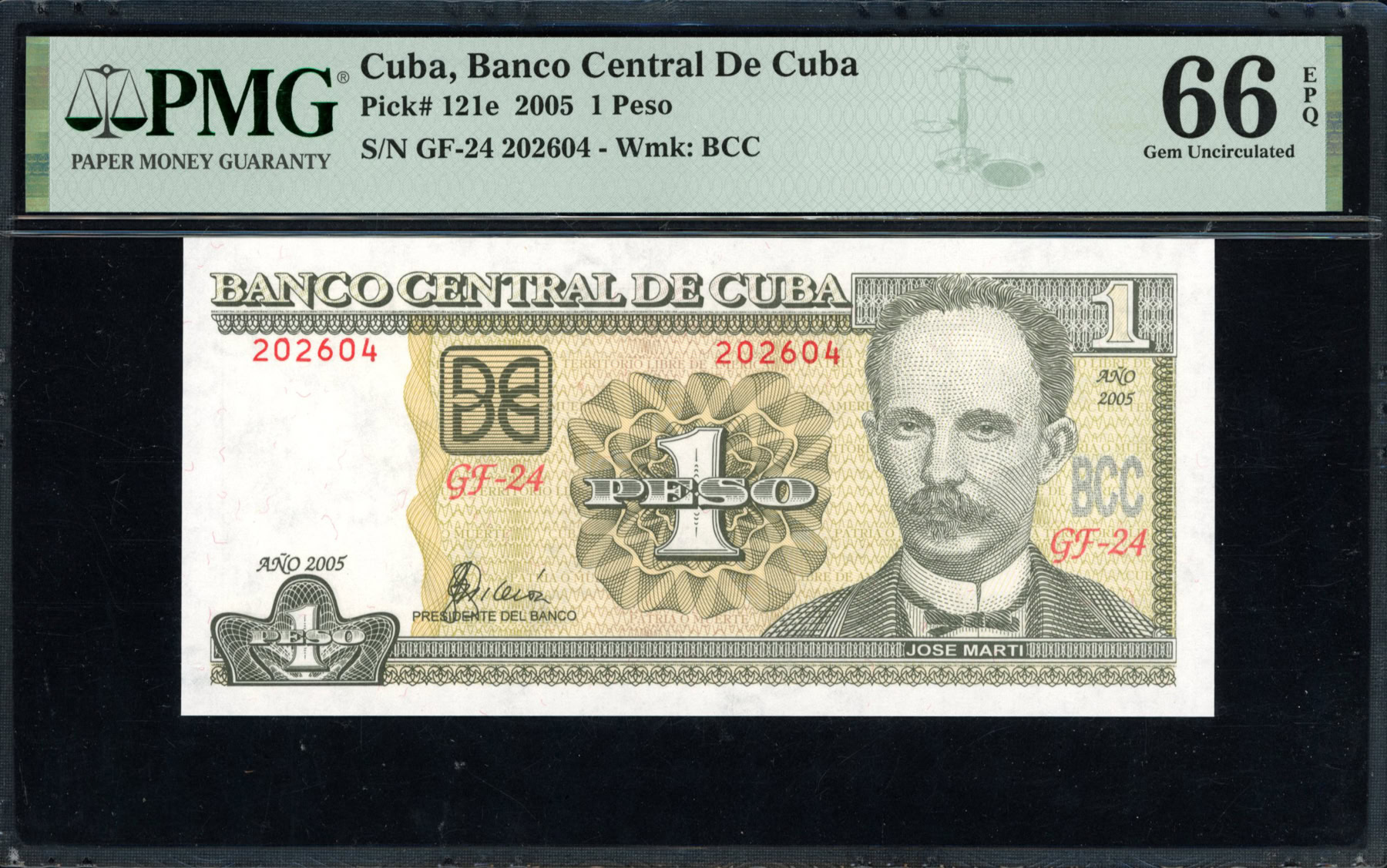 Cuba 2005 1 Peso Banco Central de Cuba Note SCWPM-121e PMG Gem Uncirculated 66 EPQ | PMG Cert ...