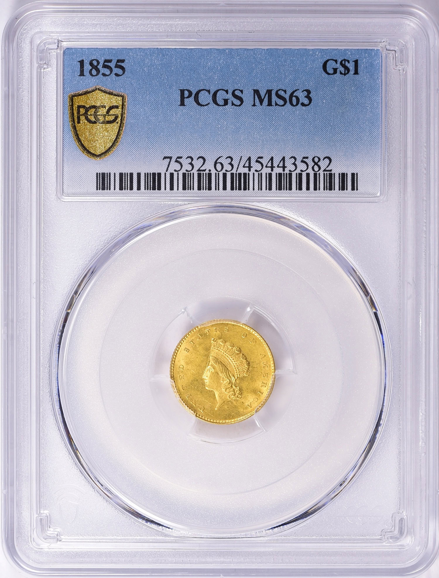 1855 Indian Princess Gold Dollar PCGS MS-63 (Item 1686612) | GreatCollections Coin Auctions