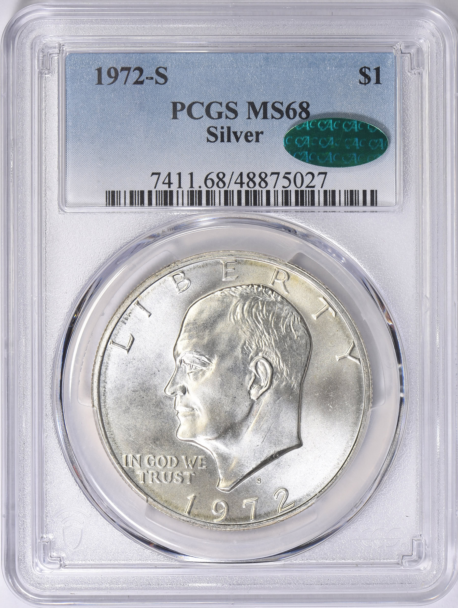 1972-S Eisenhower Dollar Silver PCGS MS-68 (CAC Green) (Item 1686687) | GreatCollections Coin ...