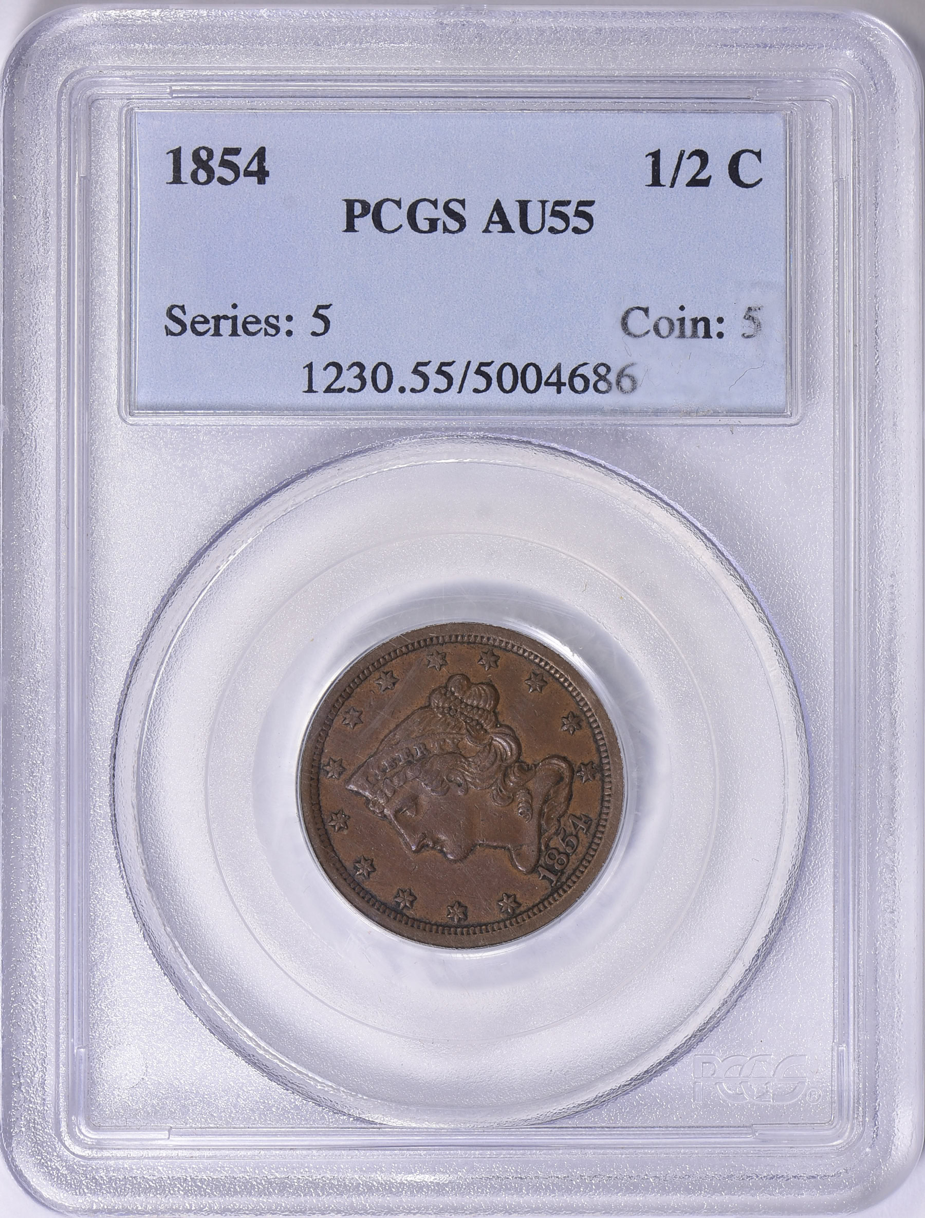 1854 Braided Hair Half Cent PCGS AU-55 BN (Item 1686731) | GreatCollections Coin Auctions