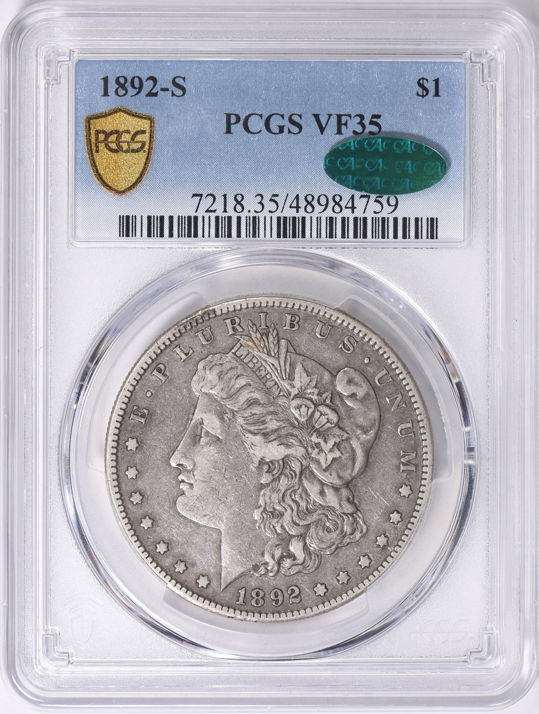 1892-S Morgan Silver Dollar PCGS VF-35 (CAC Green) (Item 1686747) | GreatCollections Coin Auctions