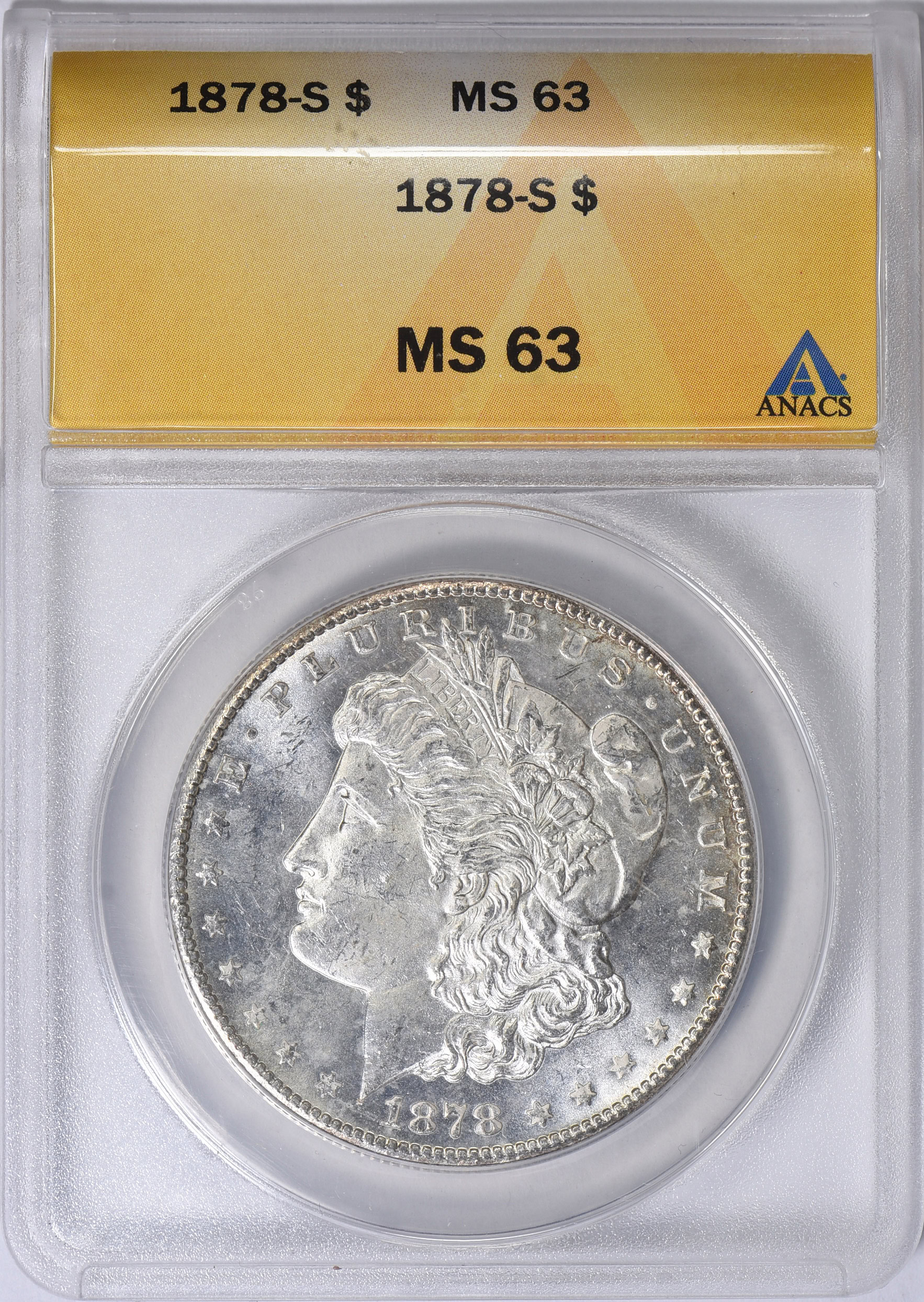 1878-S Morgan Silver Dollar ANACS MS-63 (Item 1686780) | GreatCollections Coin Auctions